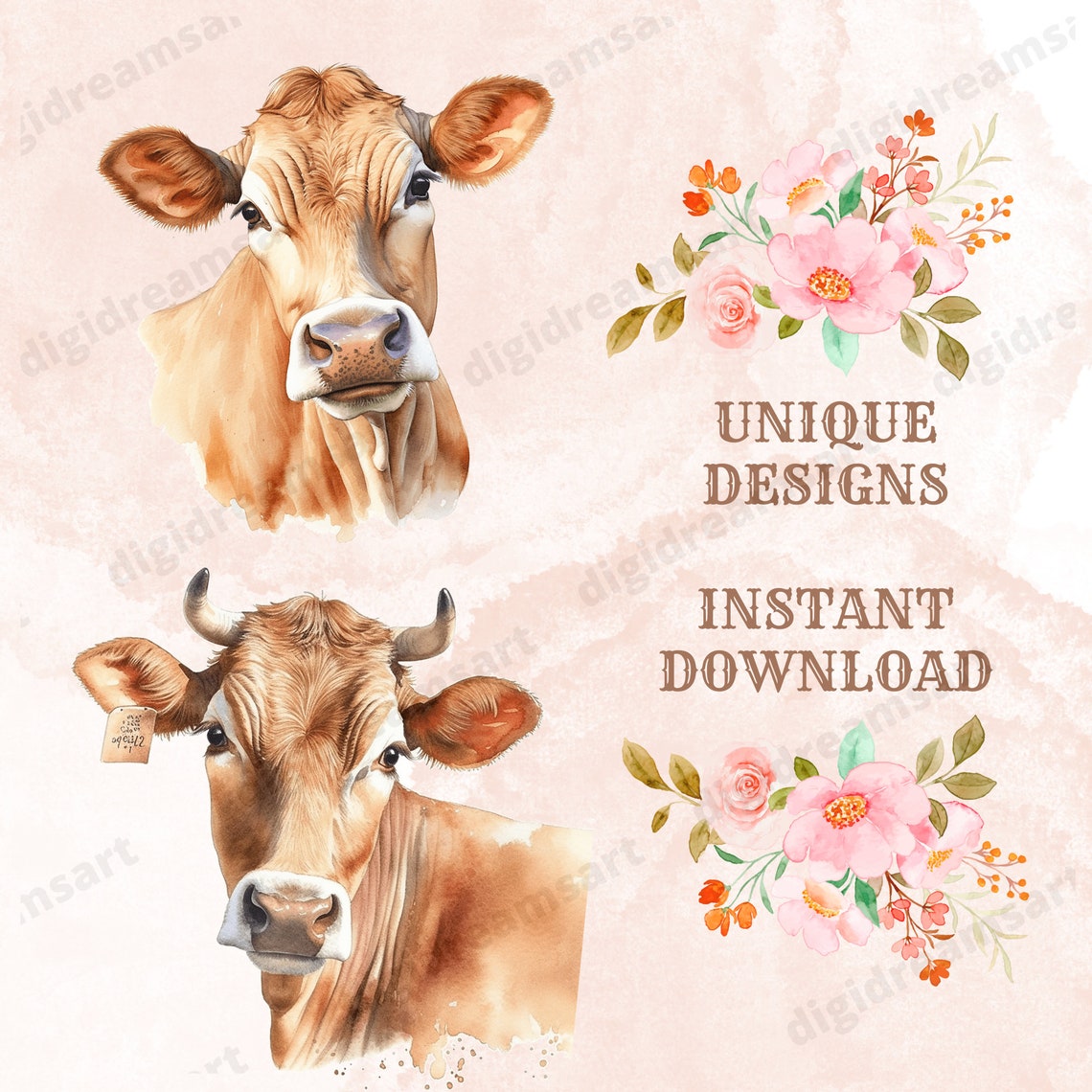 Jersey Cow Clipart Bundle Transparent PNG Collection - Etsy