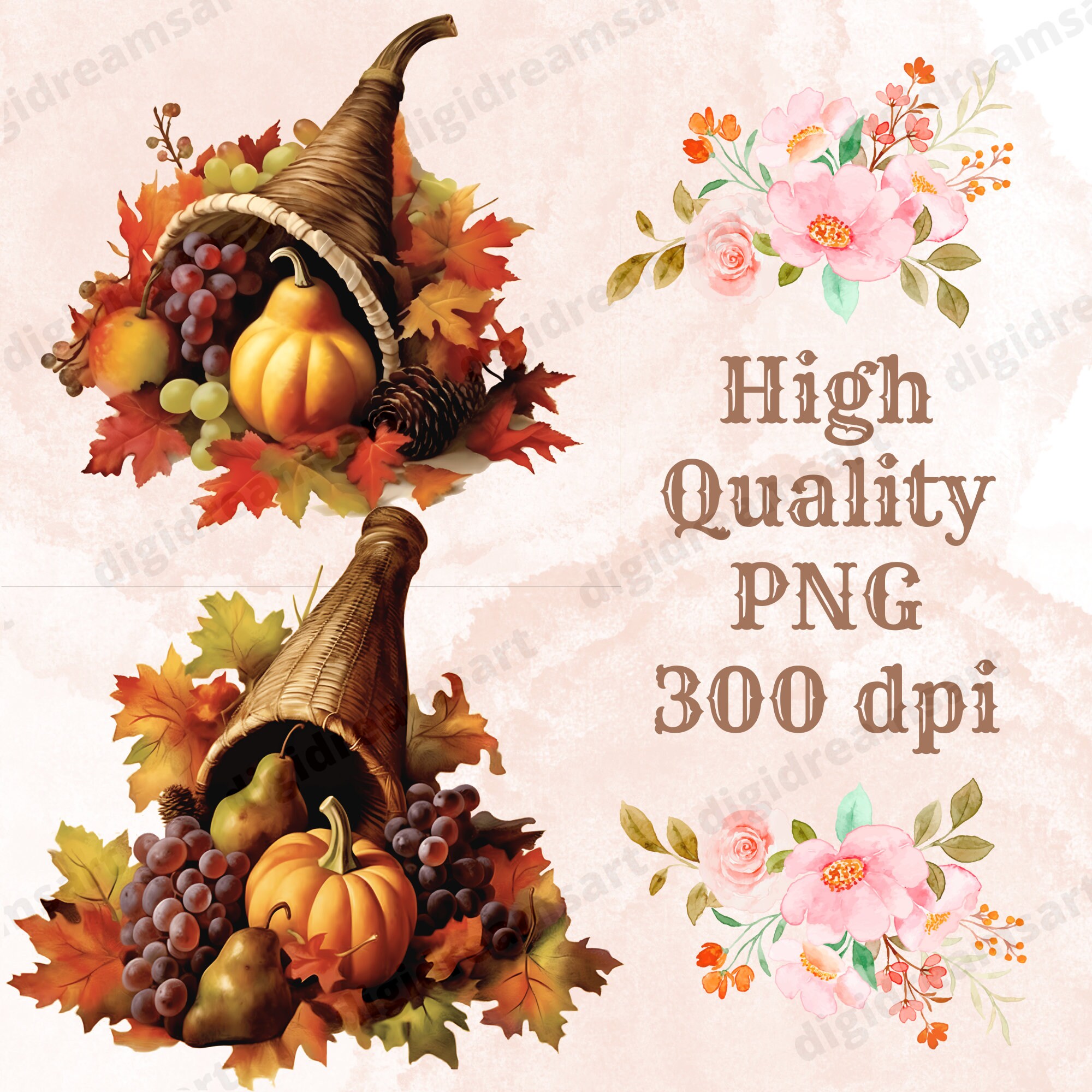 Thanksgiving Cornucopia Design Bundle PNG Transparent - Etsy