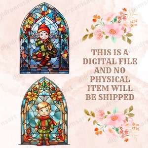 Christmas Elf Stained Glass Design Bundle PNG Transparent Clipart ...