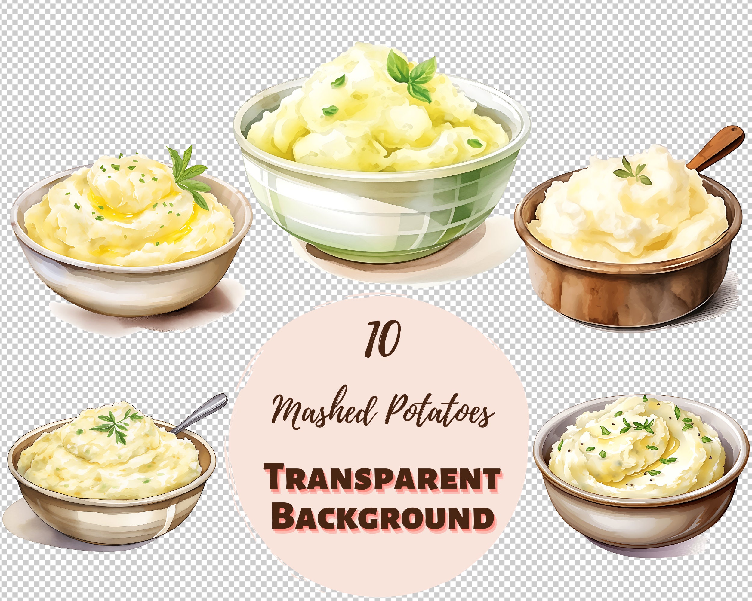 Mashed Potatoes Bundle PNG Transparent Clipart Collection, Watercolor ...