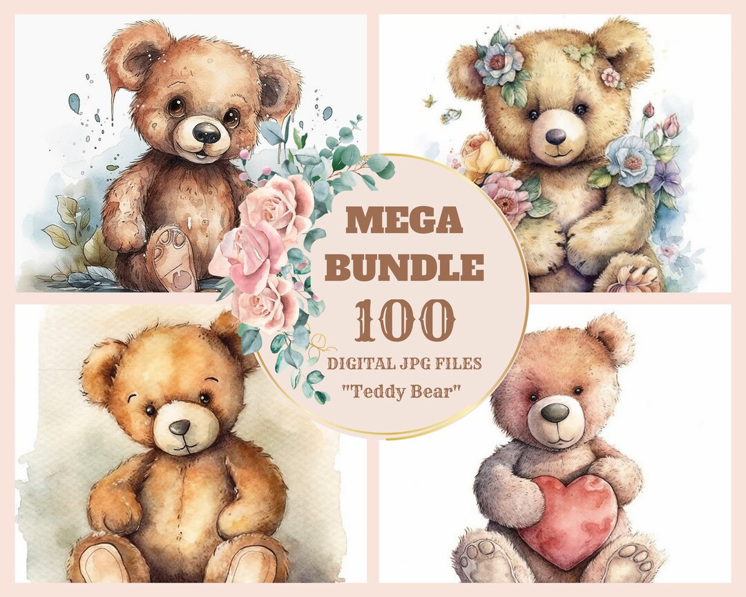 Teddy Bear Clipart Mega Bundle: Enchanting Watercolor Prints (digital ...