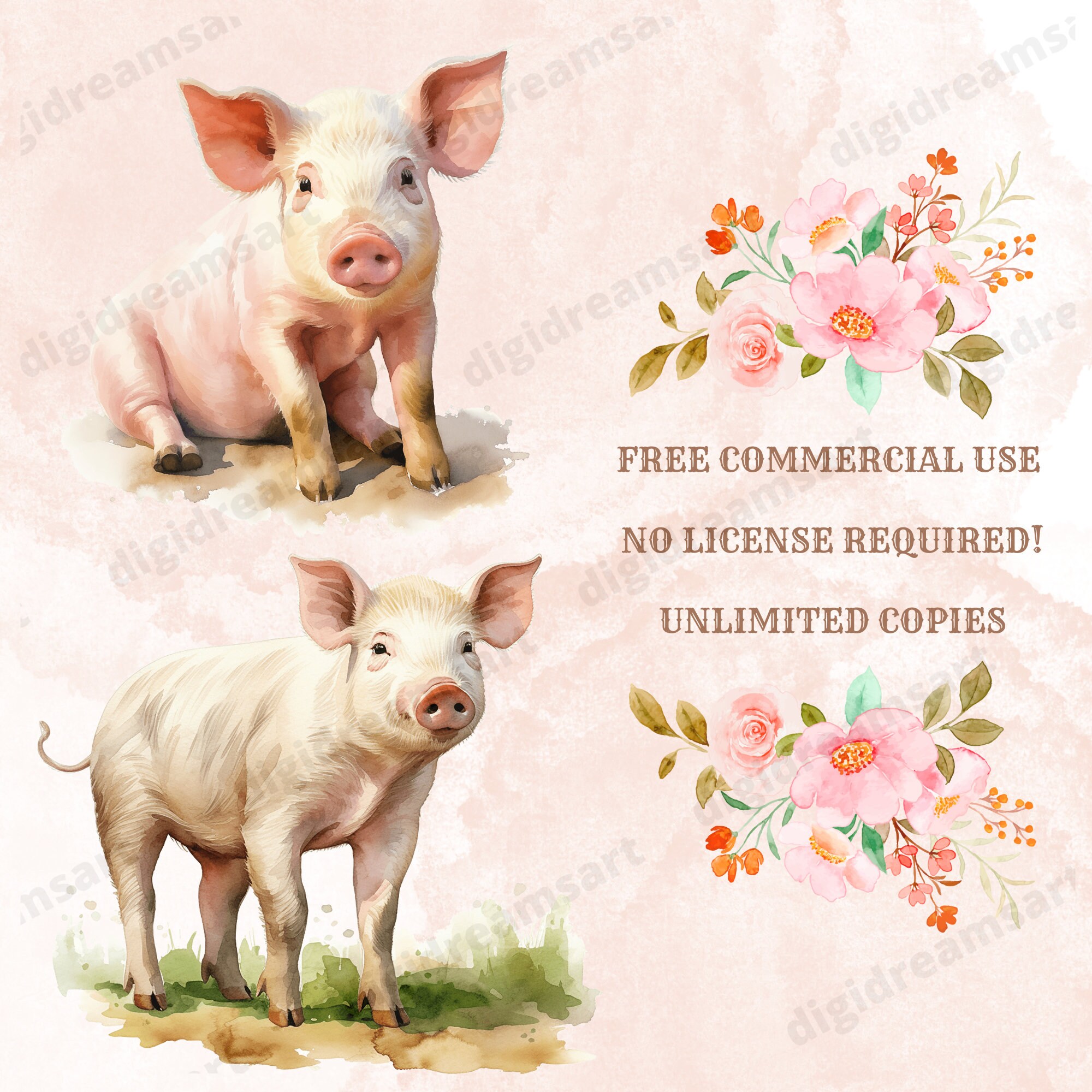 Farm Pig Clipart Bundle Transparent PNG Collection, Digital Prints ...