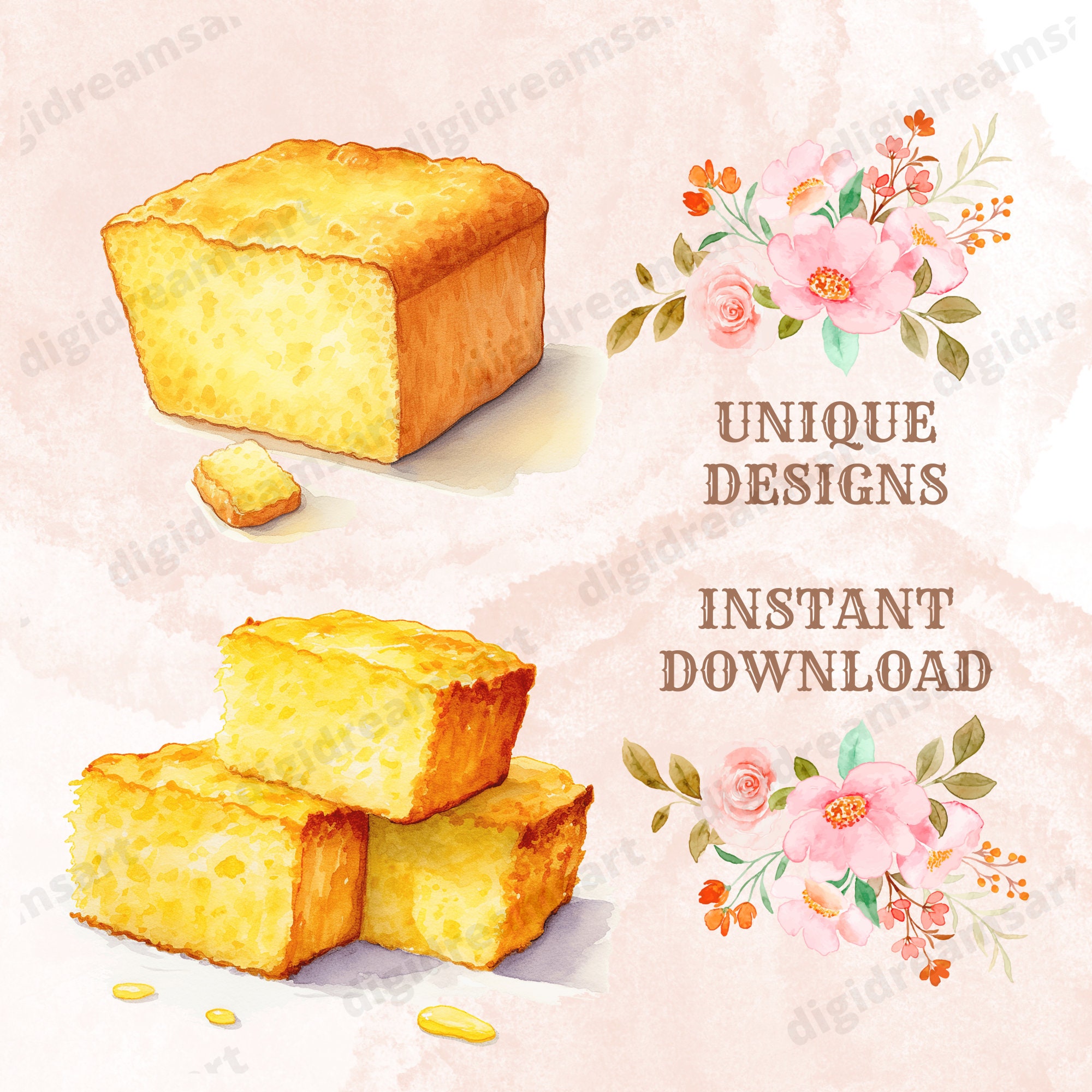 Cornbread Clipart Bundle - Transparent PNG Collection, Watercolor ...