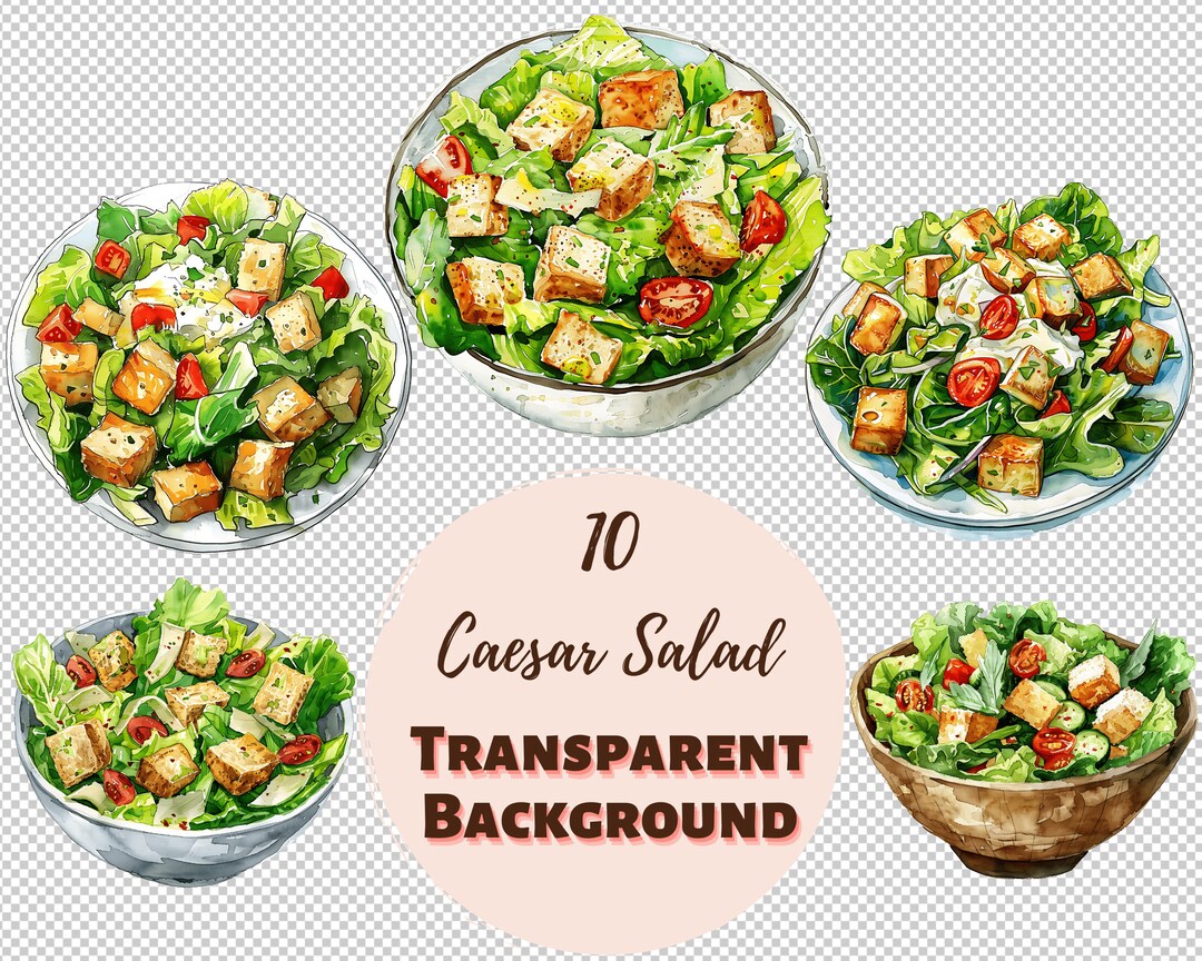 Caesar Salad Bundle - PNG Transparent Clipart Collection, Watercolor ...