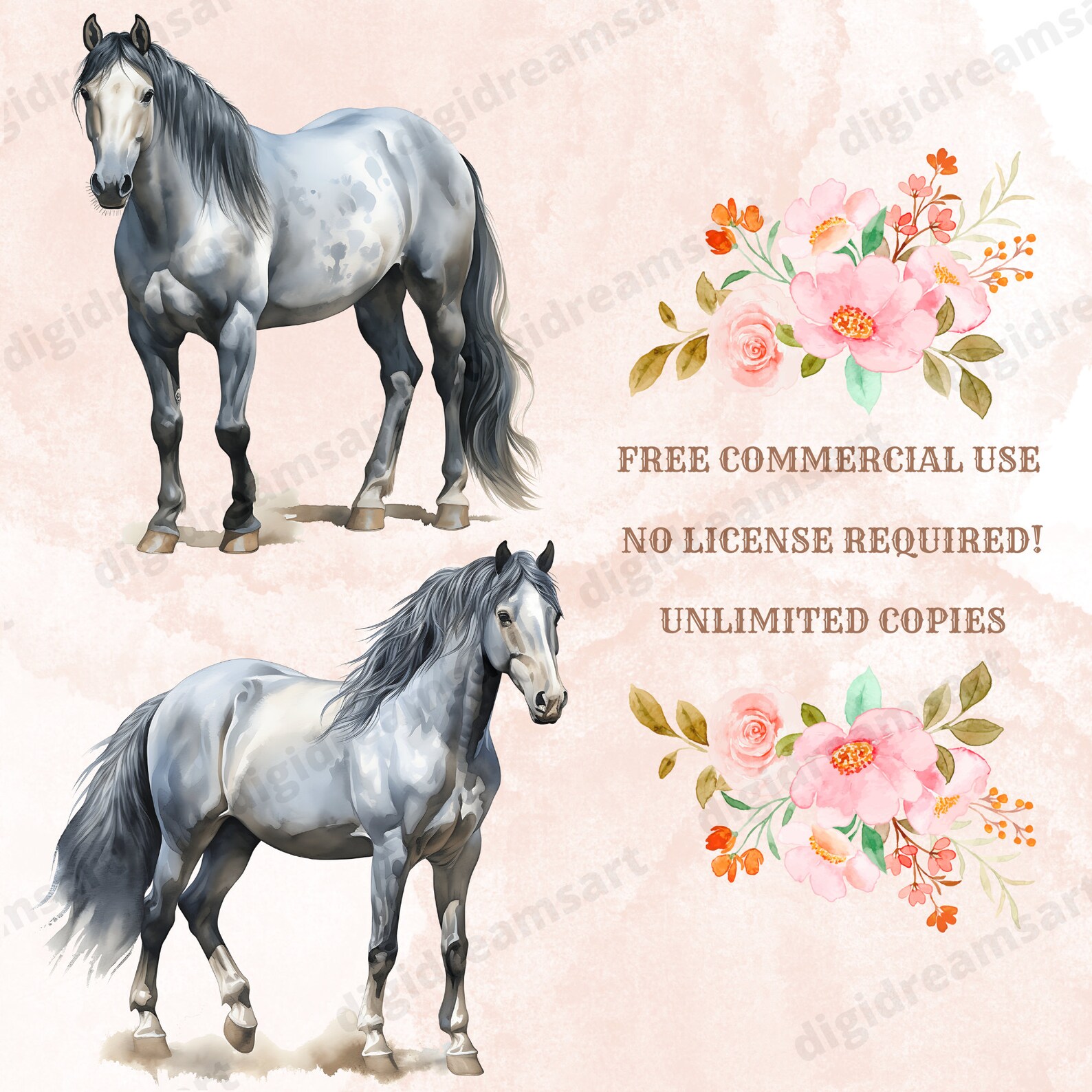 Blue Roan Quarter Horse Clipart Bundle Transparent PNG Collection ...