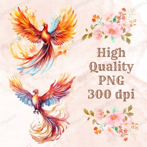 Phoenix Design Bundle - PNG Transparent Clipart Collection, Watercolor ...