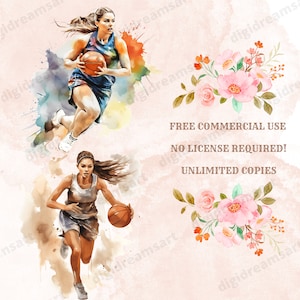 Watercolor Women's Basketball Clipart – Transparent PNG Bundle (digital ...