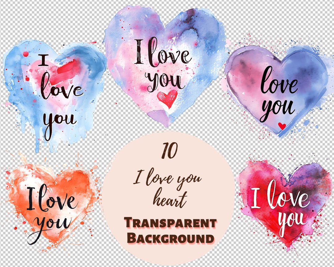 I Love You Heart Clipart Bundle Transparent PNG Collection, Digital ...