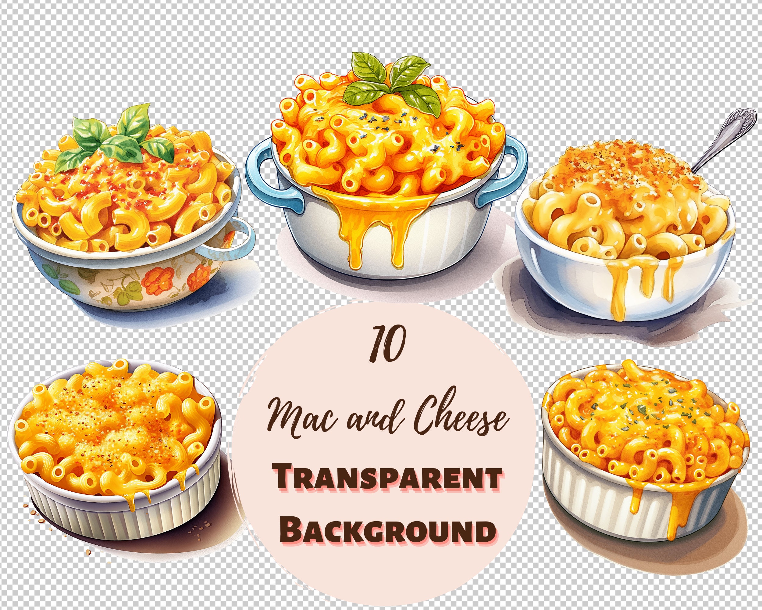 Mac and Cheese Clipart Bundle Transparent PNG Collection, Watercolor ...