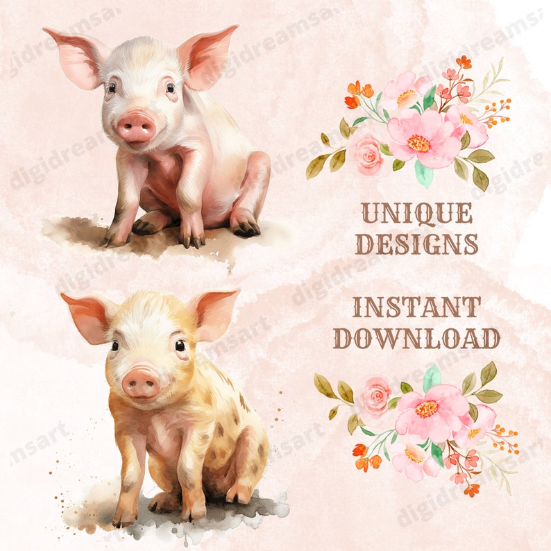 Farm Pig Clipart Bundle Transparent PNG Collection, Digital Prints ...