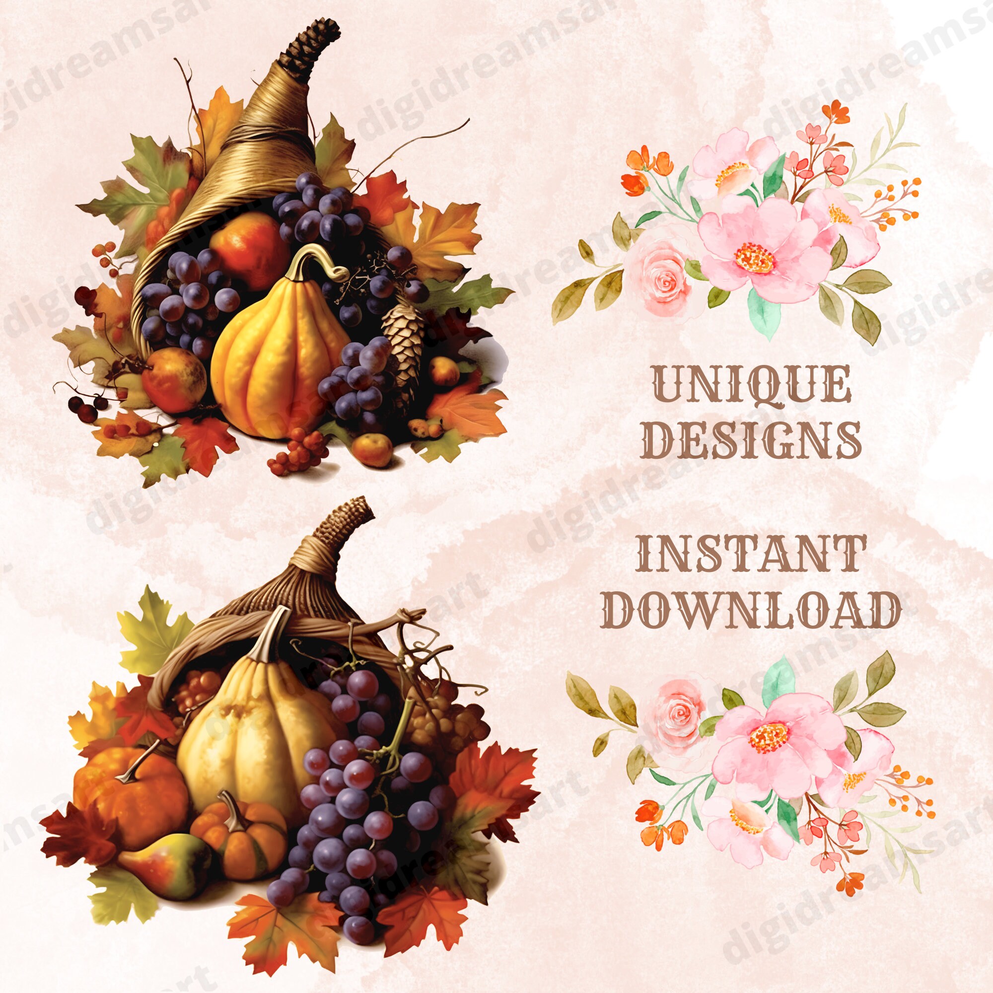 Thanksgiving Cornucopia Design Bundle PNG Transparent - Etsy