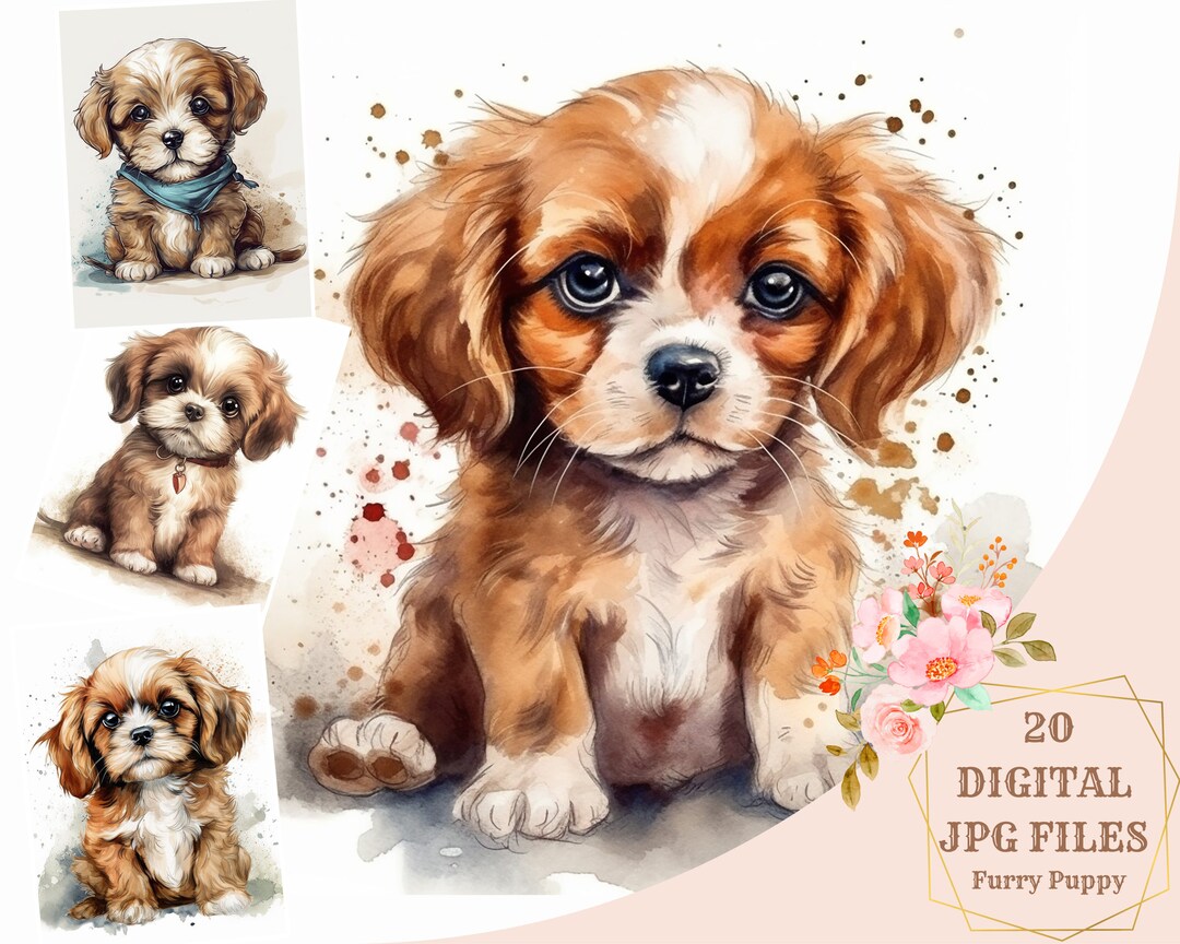 Furry Puppy Design Bundle: Cute Clipart, Digital Prints, and T-shirt ...