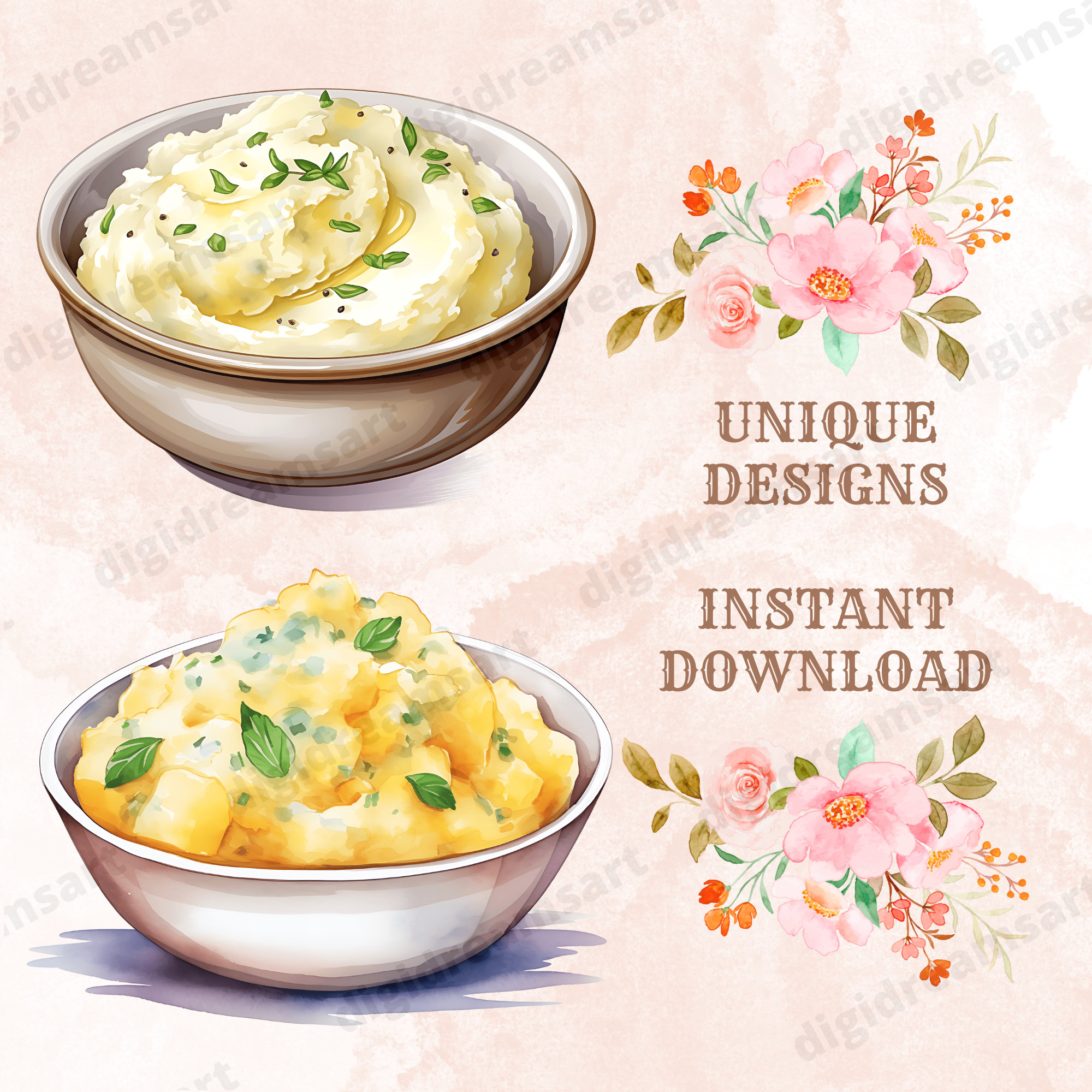 Mashed Potatoes Bundle PNG Transparent Clipart Collection, Watercolor ...