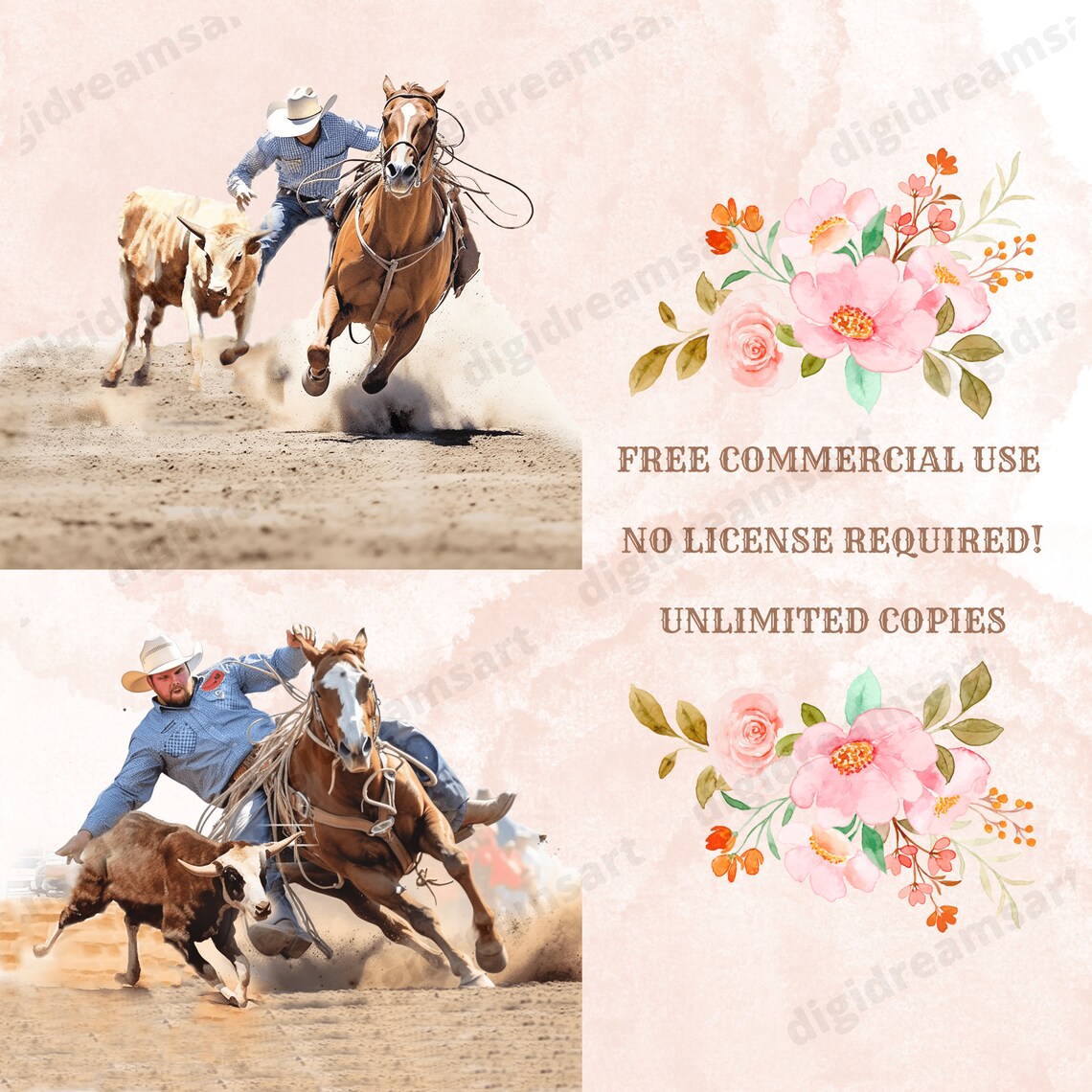Steer Wrestling or Bulldogging, Rodeo Cowboys Clipart Bundle ...