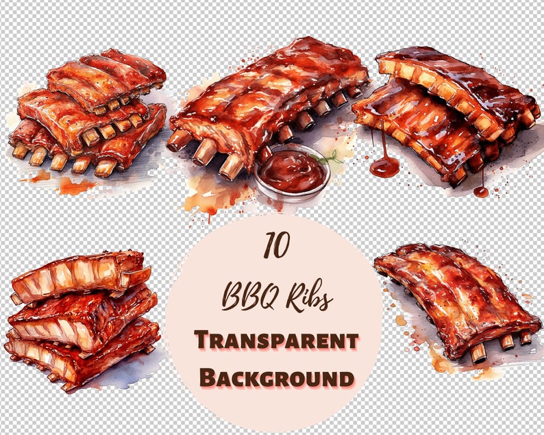 BBQ Ribs Clipart Bundle Transparent PNG Collection, Watercolor Graphics ...