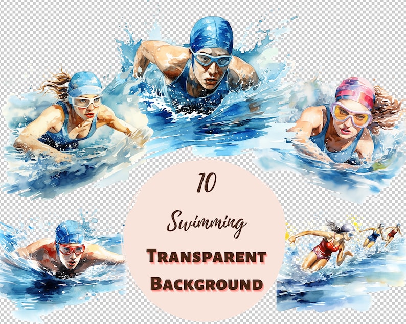 Swimming Clipart Bundle Transparent PNG Collection Digital - Etsy