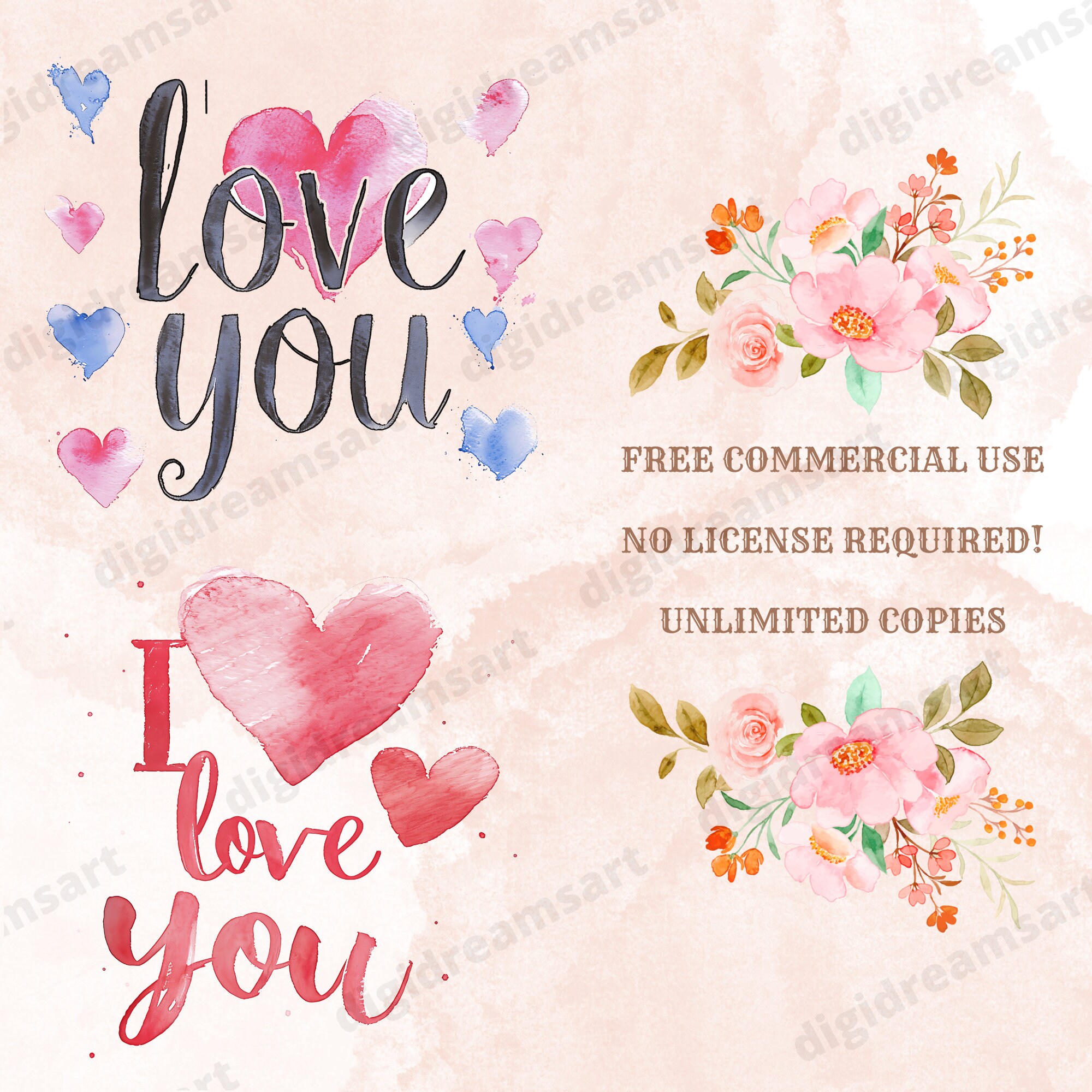 I Love You Clipart Bundle Transparent PNG Collection, Digital Prints ...