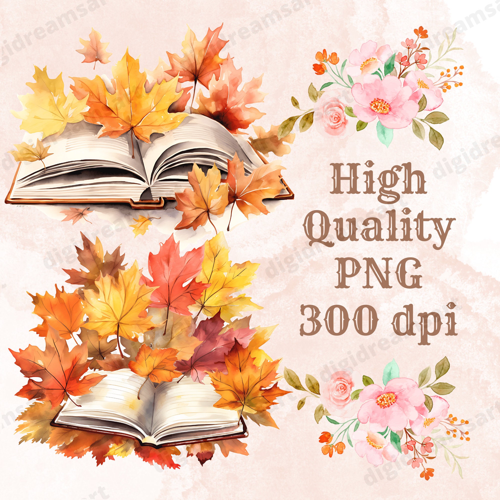 Fall Leaves Book Clipart Bundle Transparent PNG Collection - Etsy
