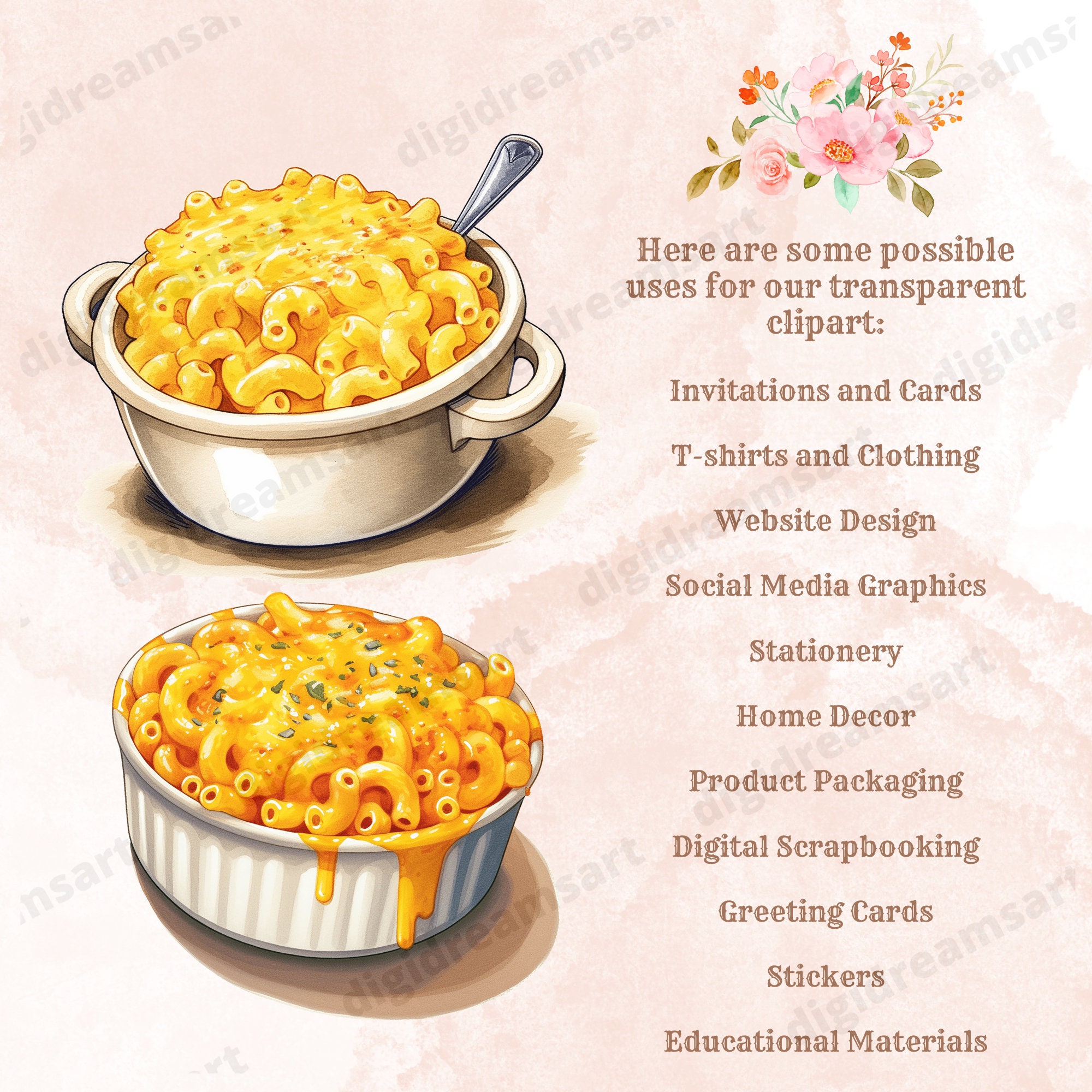 Mac and Cheese Clipart Bundle Transparent PNG Collection, Watercolor ...