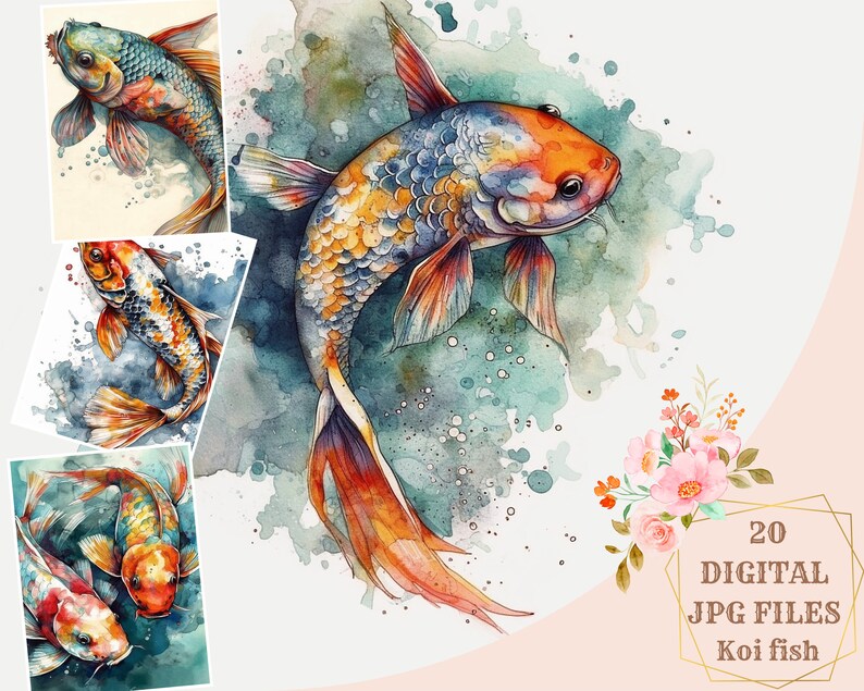 Make a Splash With Koi Fish Theme Bundle of Digital Prints, Clipart ...