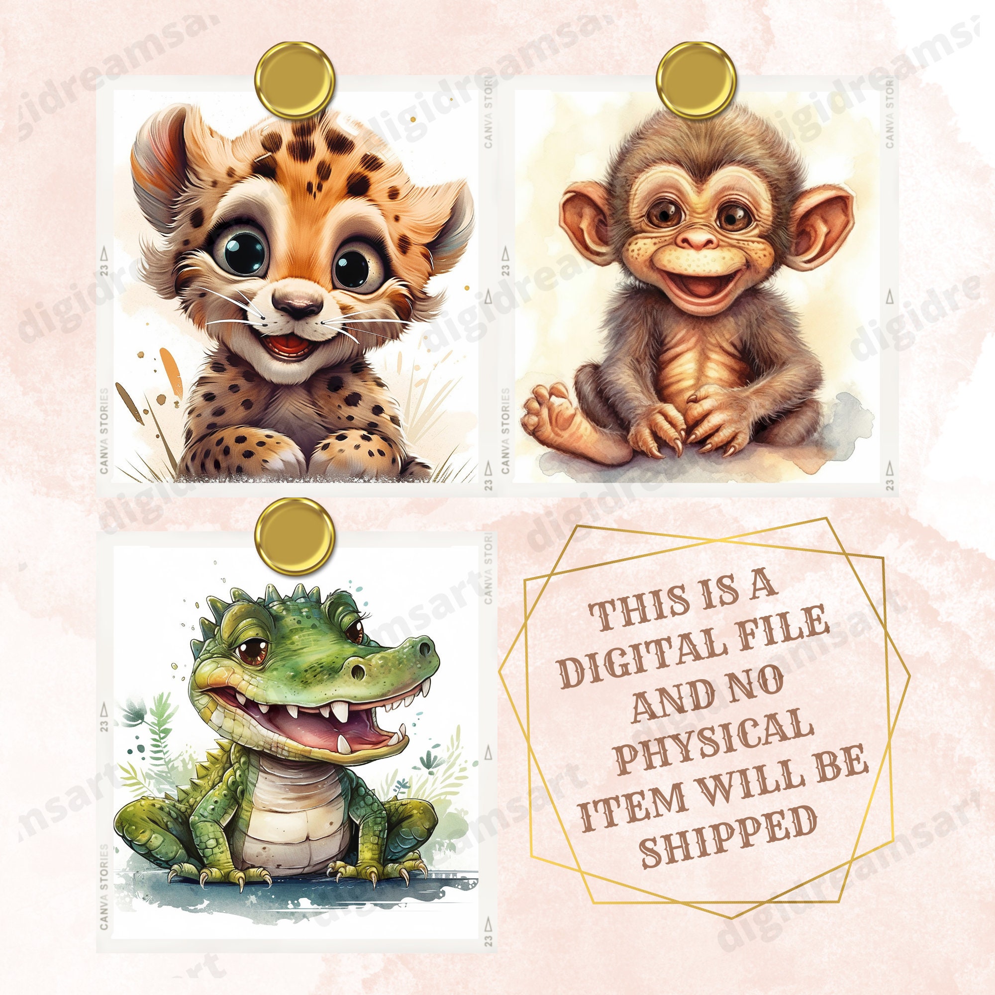Safari Baby Animal Design Bundle: Clipart Digital Prints and - Etsy
