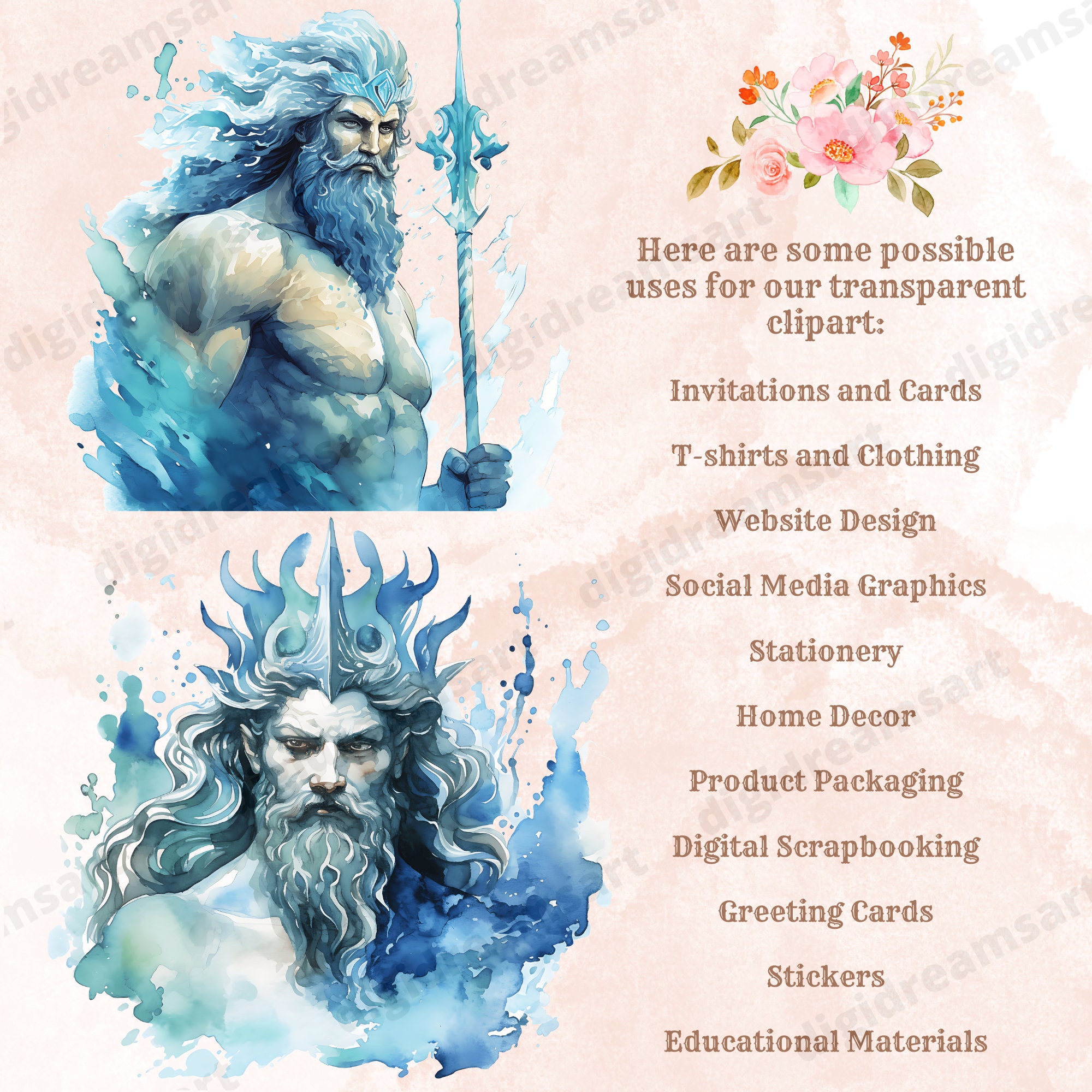 Poseidon Design Bundle PNG Transparent Clipart Collection - Etsy