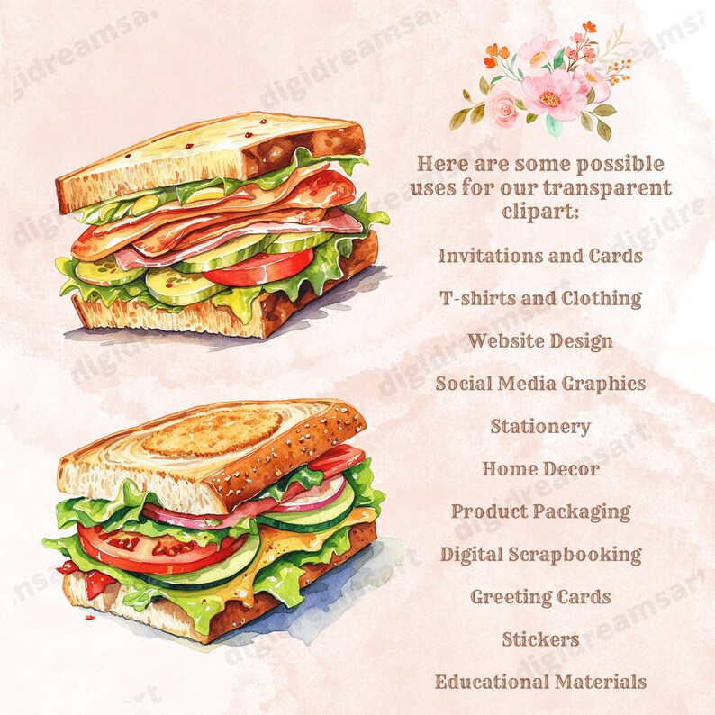 Sandwich Clipart Bundle Transparent PNG Collection - Etsy