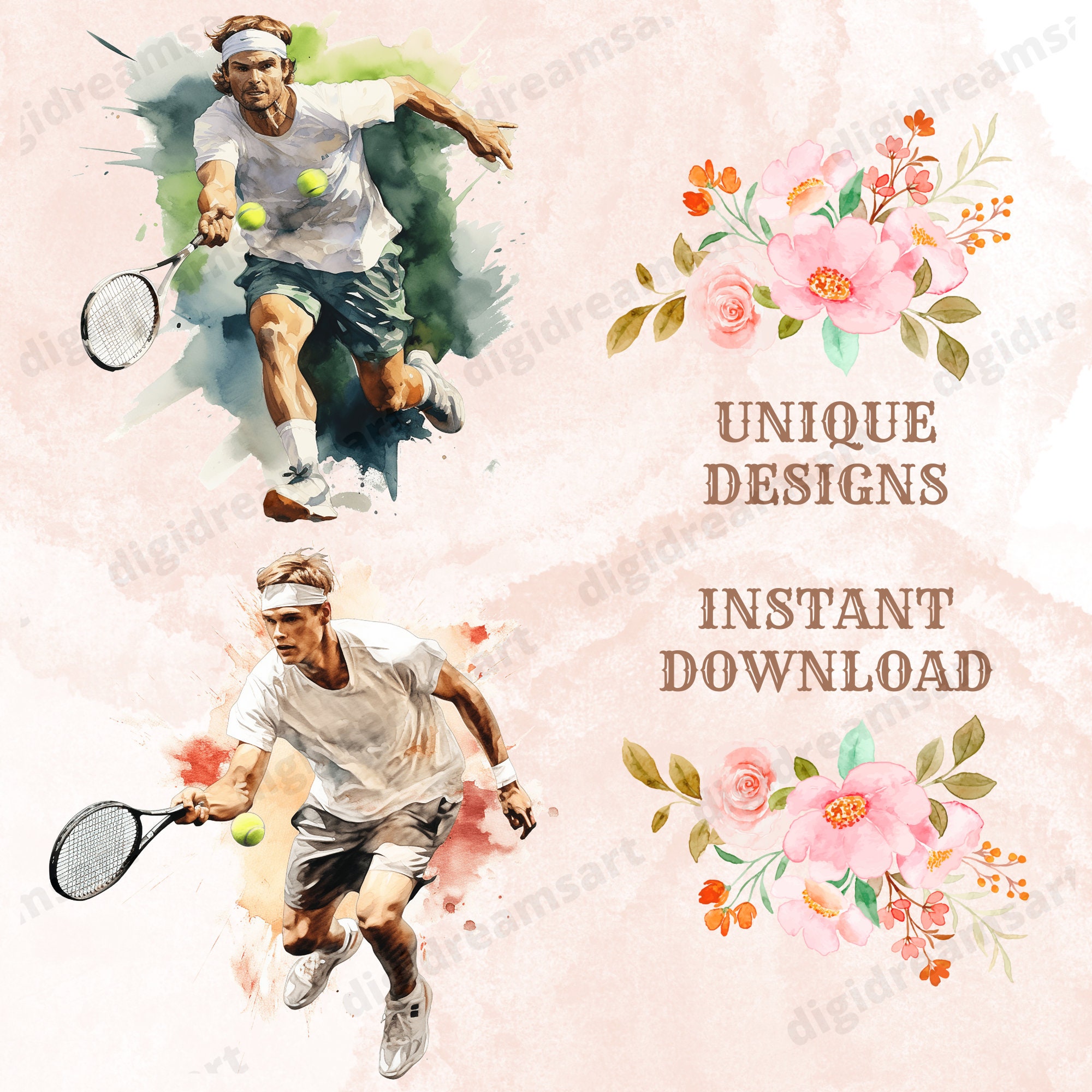 Tennis Clipart Bundle Transparent PNG Collection, Digital Prints ...