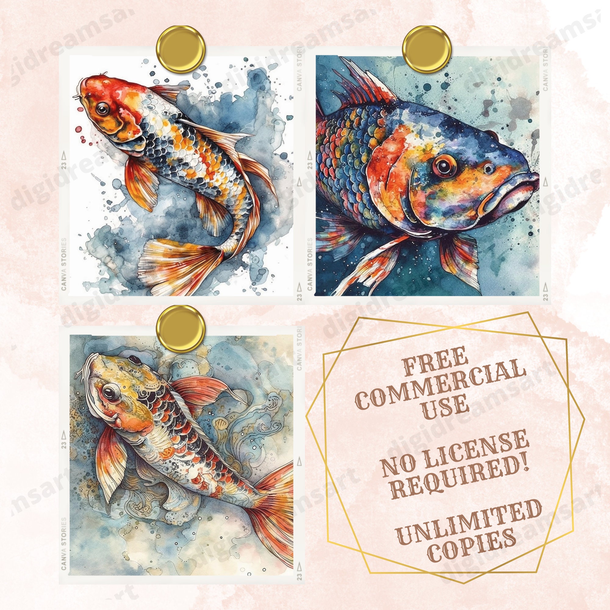 Make a Splash With Koi Fish Theme Bundle of Digital Prints, Clipart ...