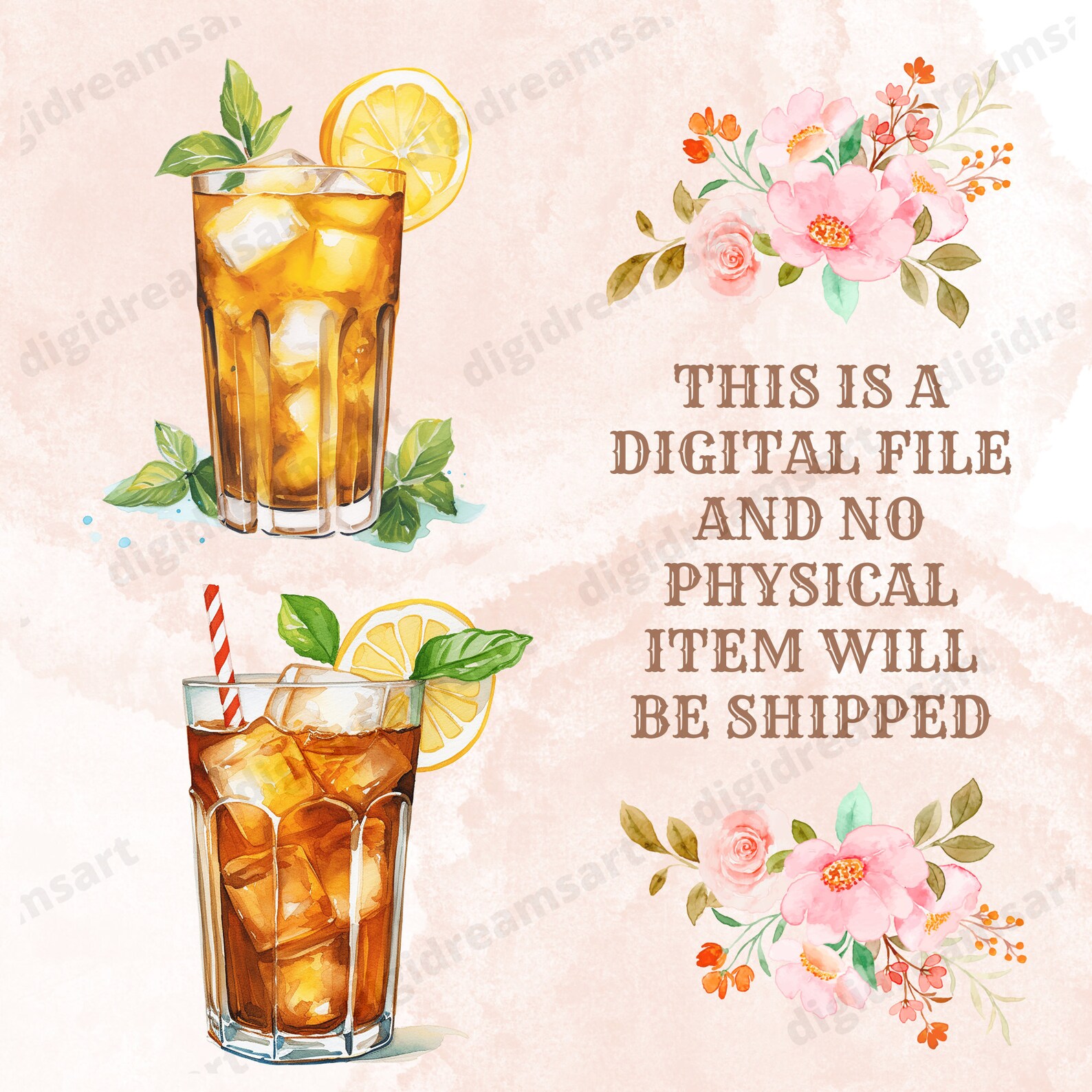 Iced Tea Design Bundle PNG Transparent Clipart Collection, Watercolor ...