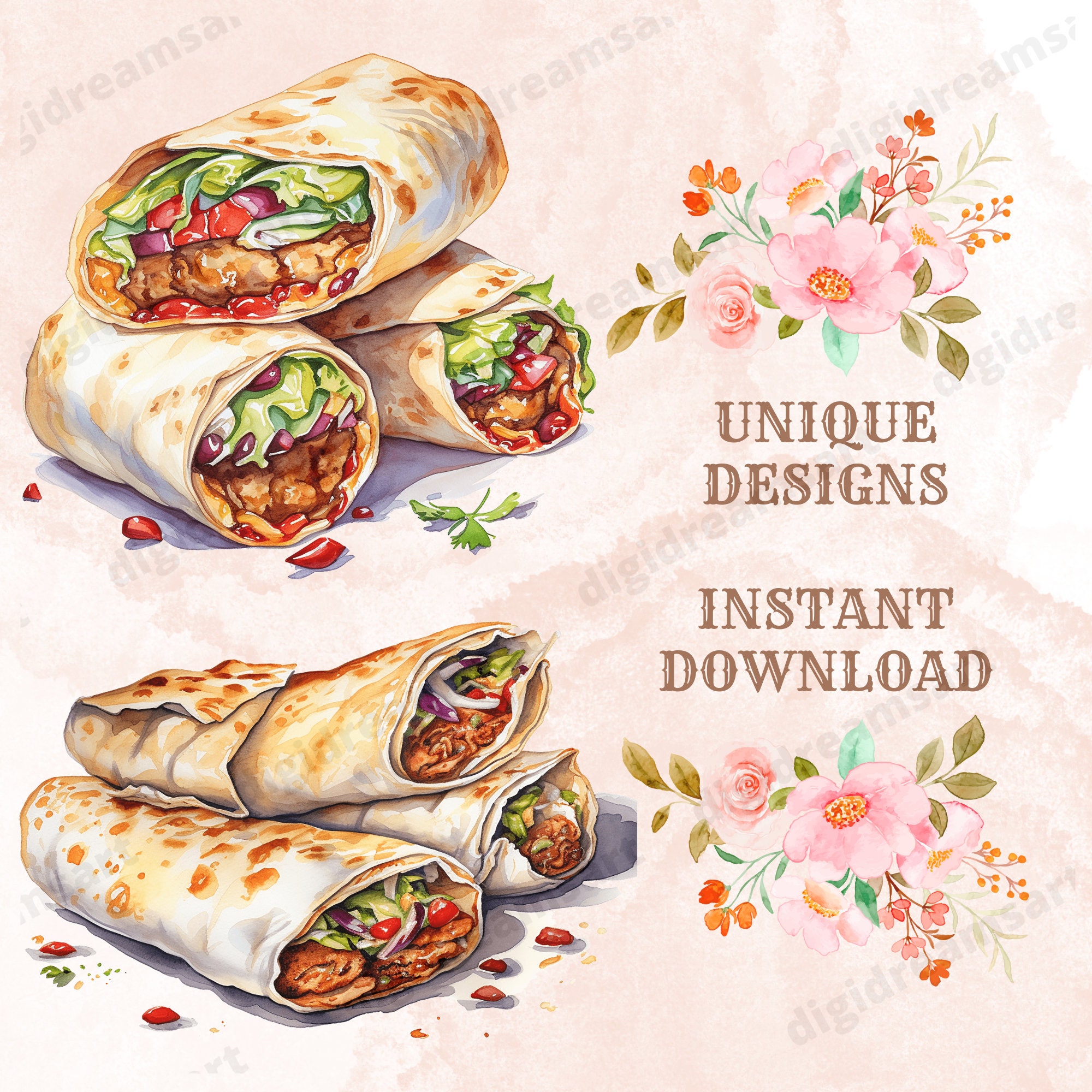 Burritos Watercolor Clipart – PNG Transparent Graphics, Nursery Art - Etsy