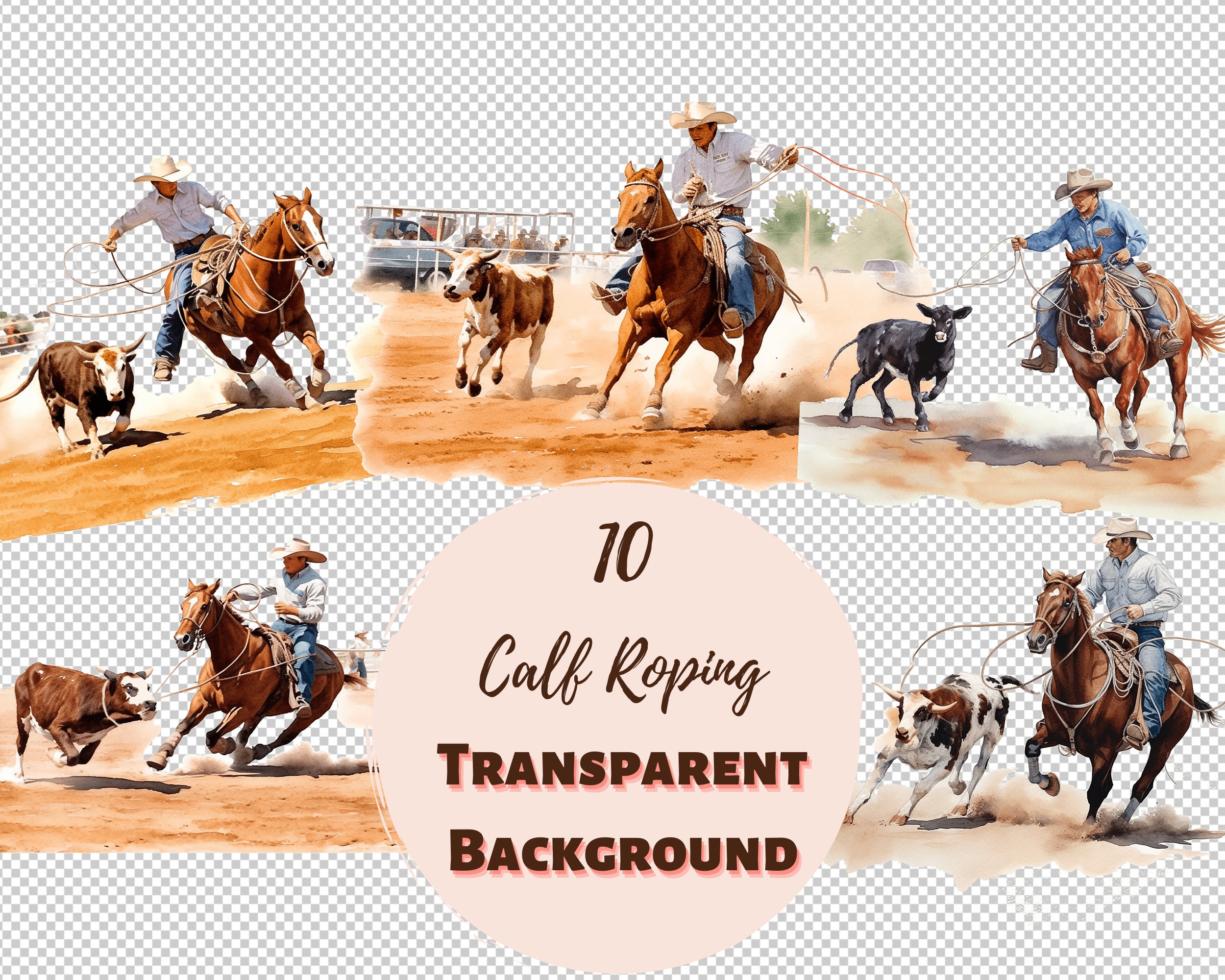 Calf Roping, Rodeo Cowboys Clipart Bundle Transparent PNG Collection ...