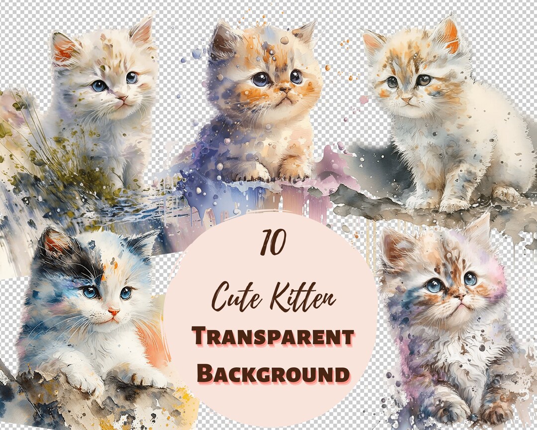Cute Kitten Clipart Bundle - Transparent PNG Collection, Watercolor ...