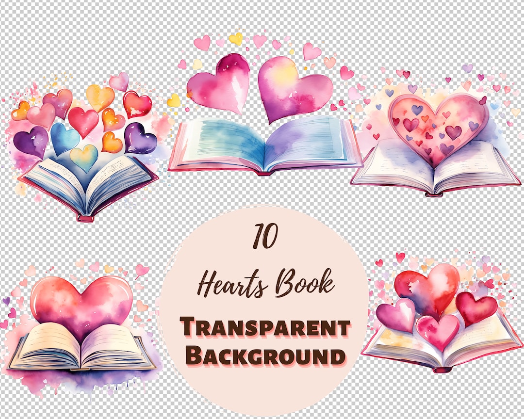 Hearts Book Clipart Bundle Transparent PNG Collection, Watercolor ...