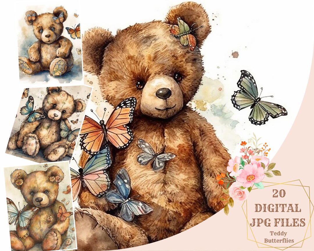 Flutter Your Creativity With Teddy Bear and Butterfly Bundle! Digital ...
