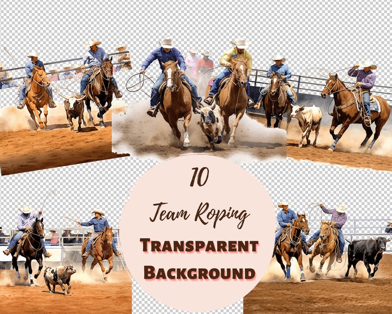 Team Roping, Rodeo Cowboys Clipart Bundle Transparent PNG Collection ...