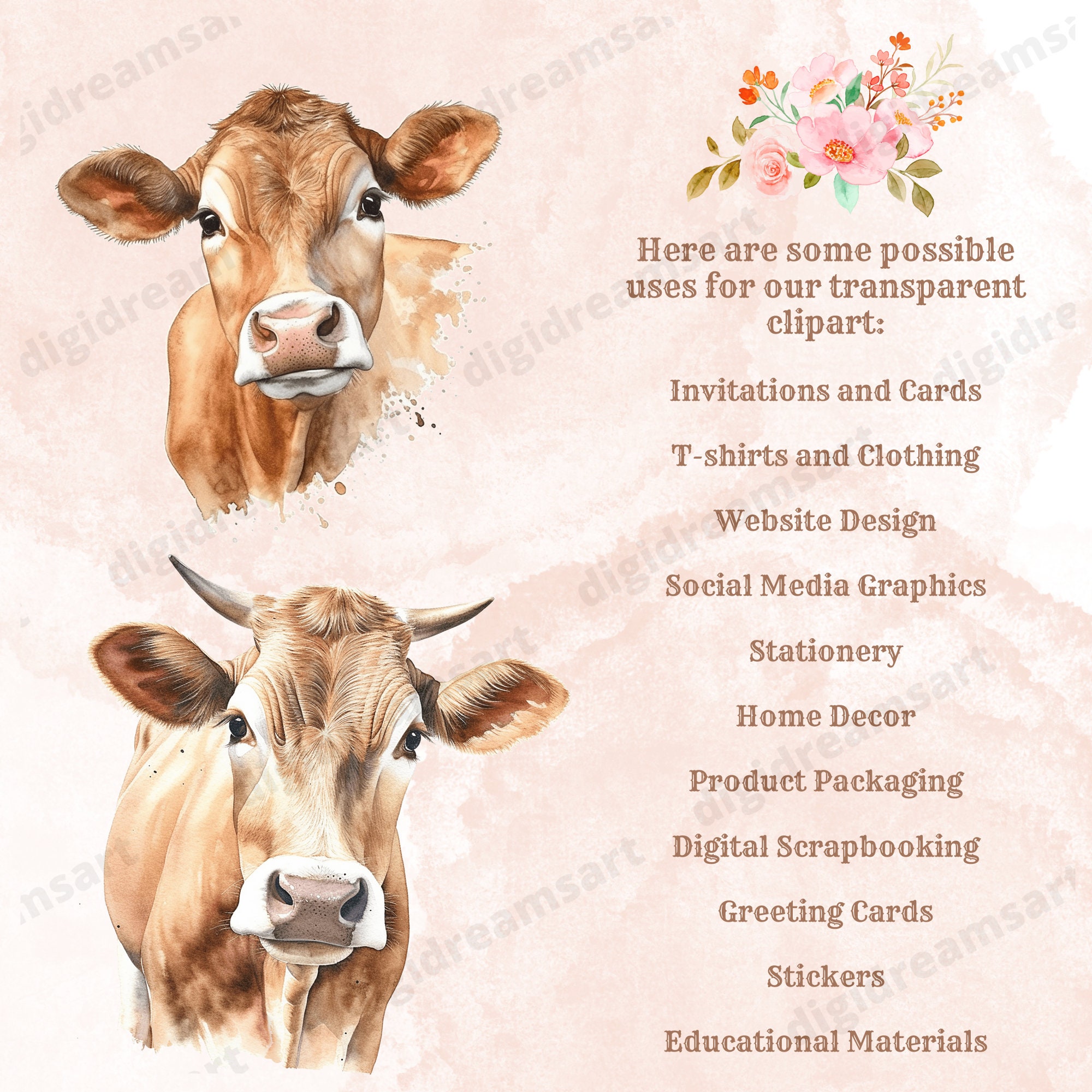 Jersey Cow Clipart Bundle Transparent PNG Collection - Etsy