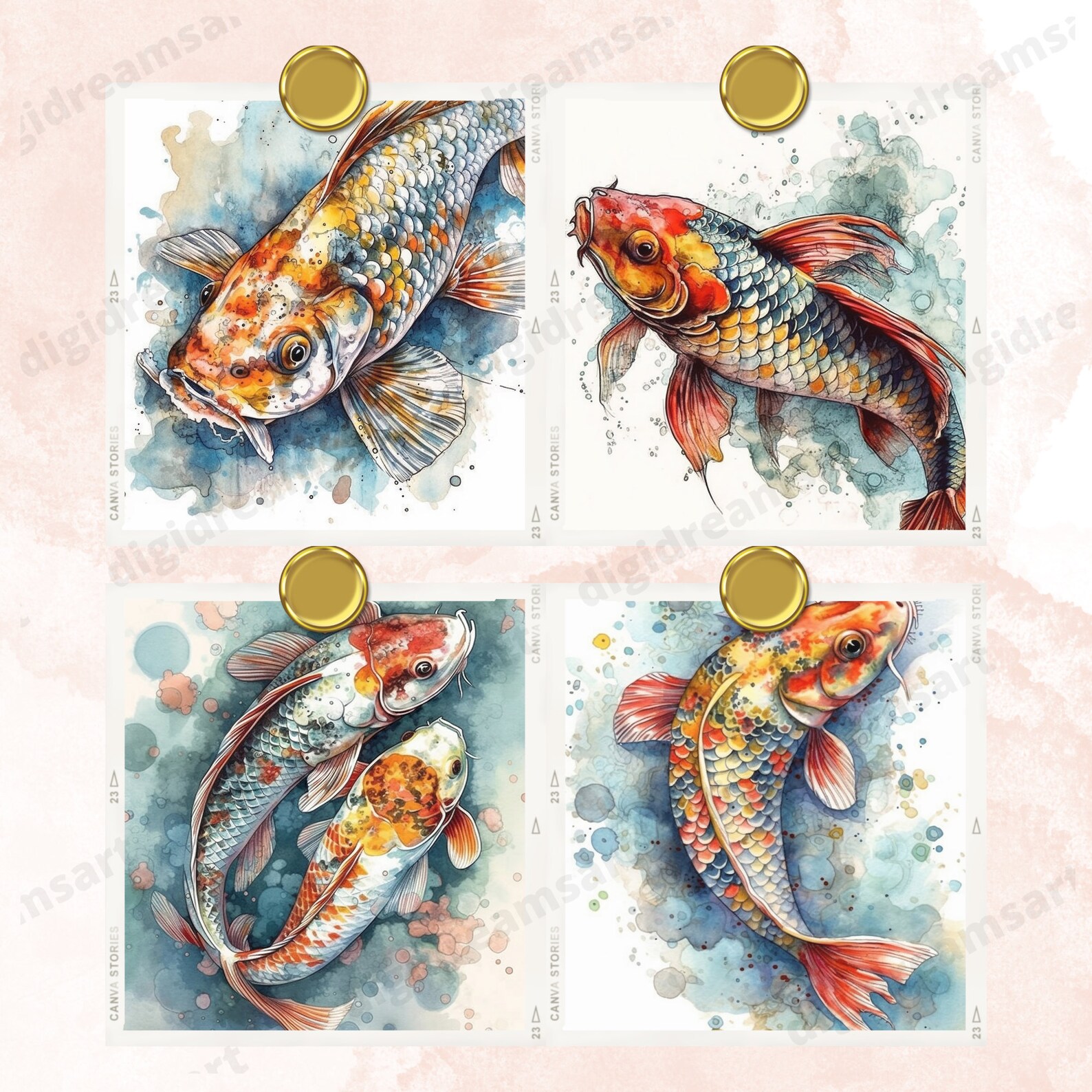 Make a Splash With Koi Fish Theme! Bundle of Digital Prints, Clipart ...
