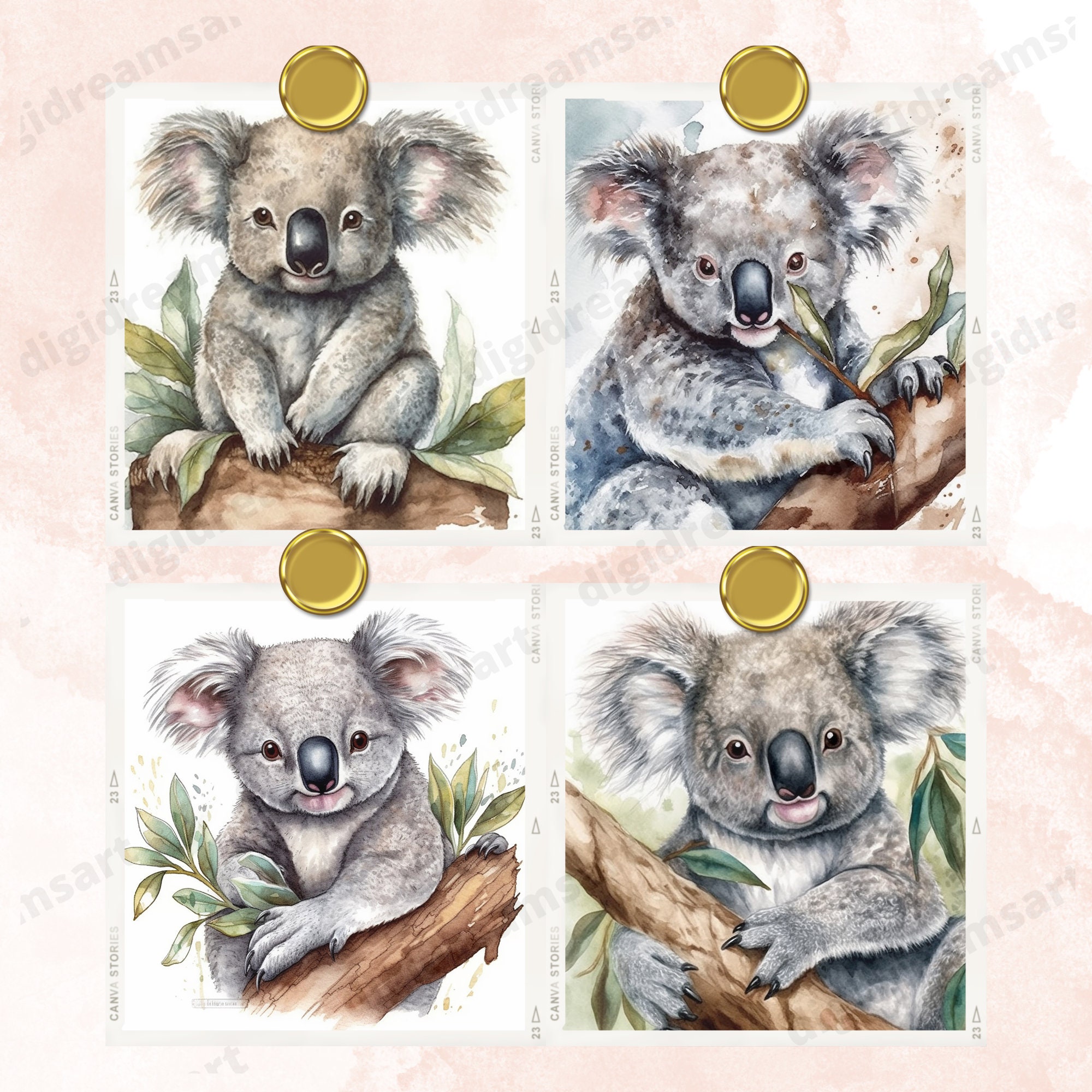 Koala Design Bundle: Cute Clipart Digital Prints and T-shirt - Etsy