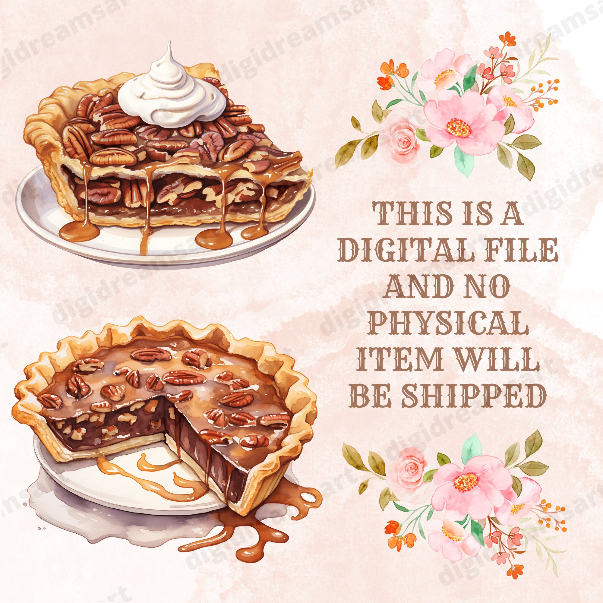 Pecan Pie Bundle PNG Transparent Clipart Collection, Watercolor ...