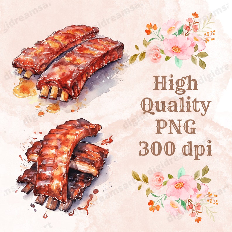 BBQ Ribs Clipart Bundle Transparent PNG Collection, Watercolor Graphics ...