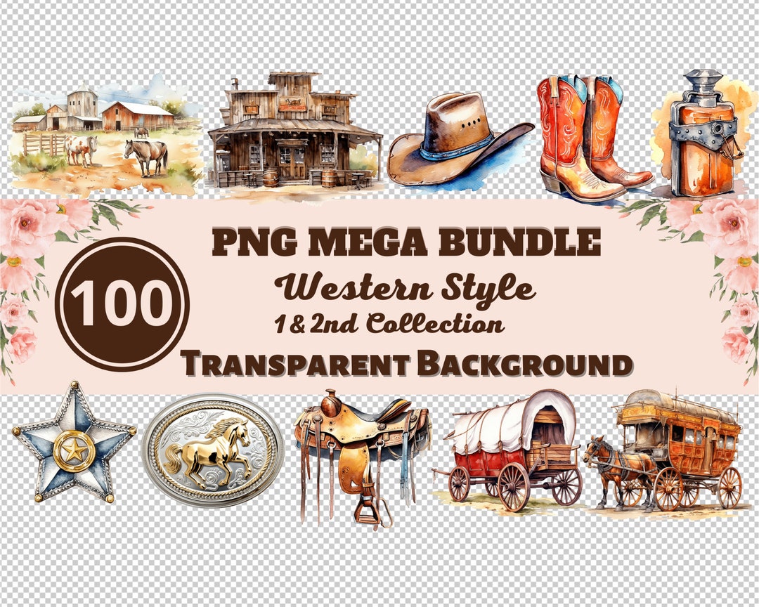 Western Style 1nd and 2nd Collection Mega Bundle 100 PNG Clipart ...