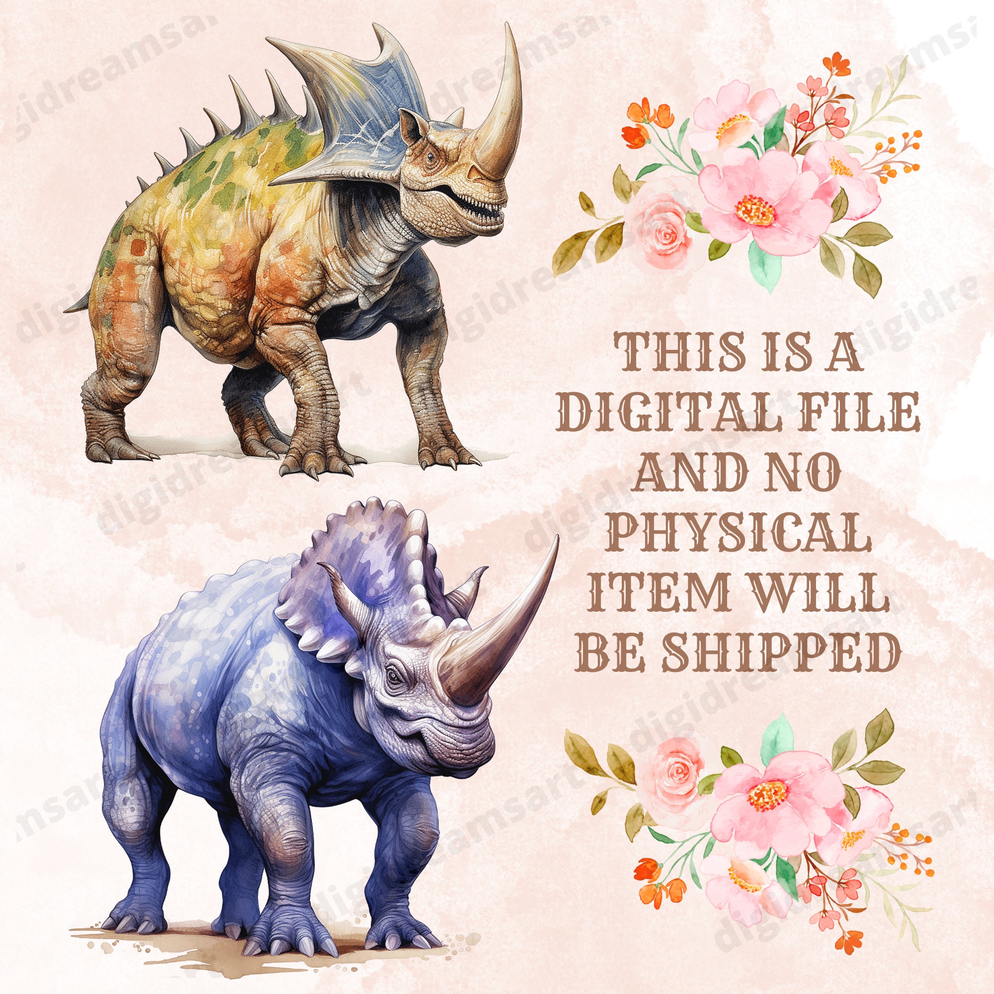 Triceratops, Clipart Bundle Transparent PNG Collection, Digital Prints ...