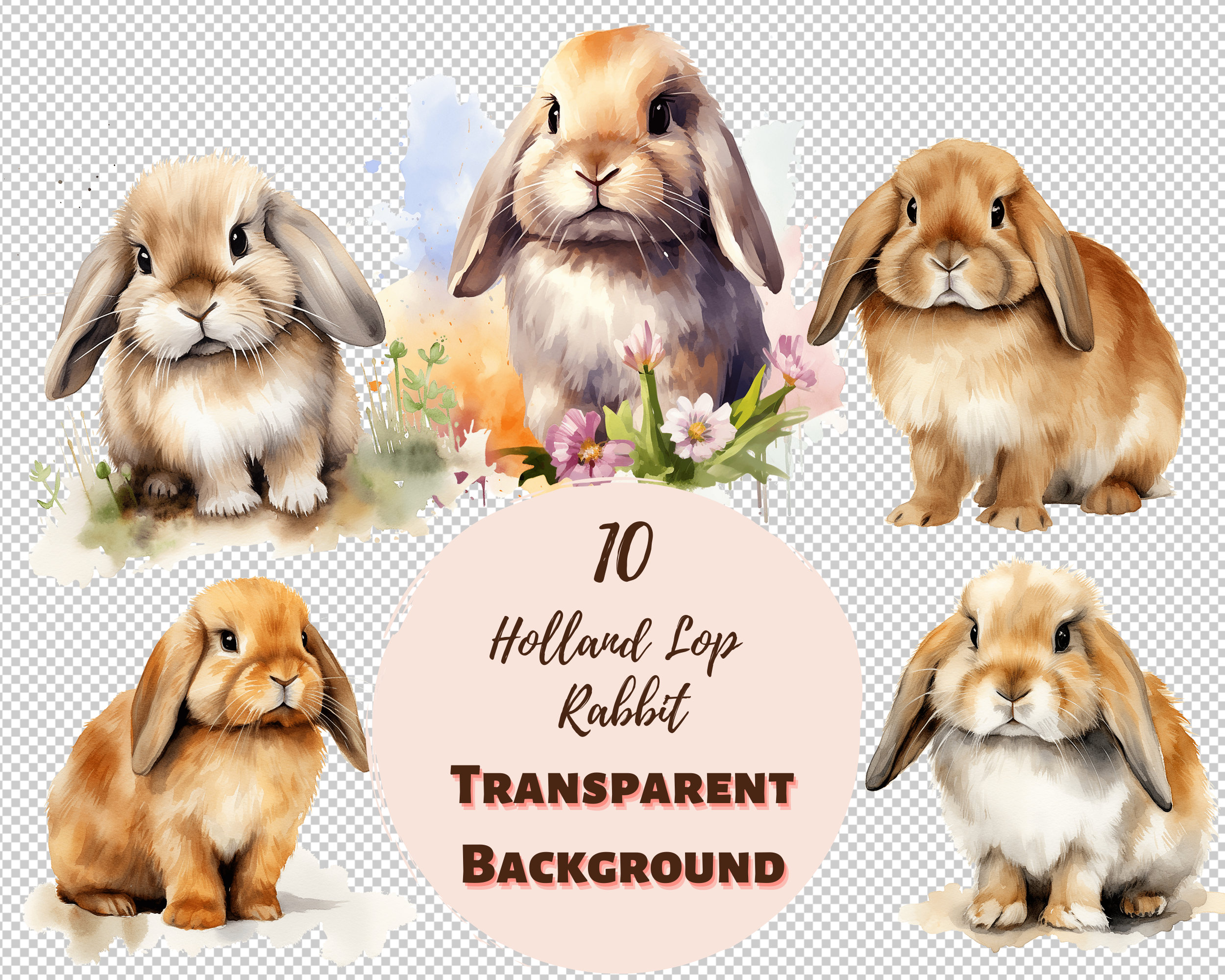 Holland Lop Rabbit Clipart Bundle Transparent PNG Collection ...