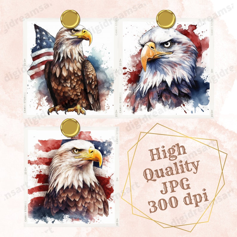 USA Eagle Design Bundle: Cute Clipart, Digital Prints, and T-shirt ...