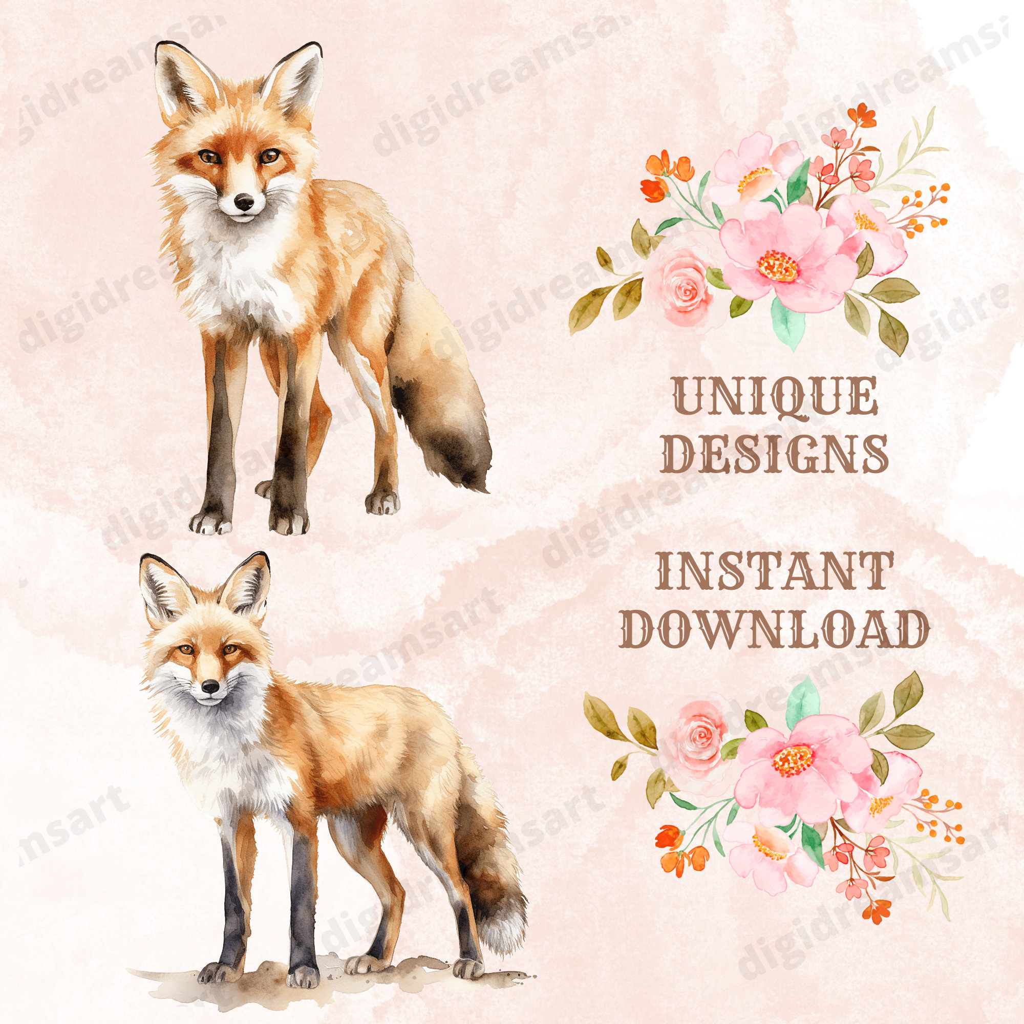 Fox Clipart Bundle - Transparent PNG Collection, Digital Prints ...