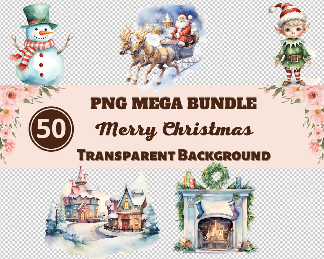 Merry Christmas Mega Bundle 50 PNG Clipart Images - Transparent PNG ...