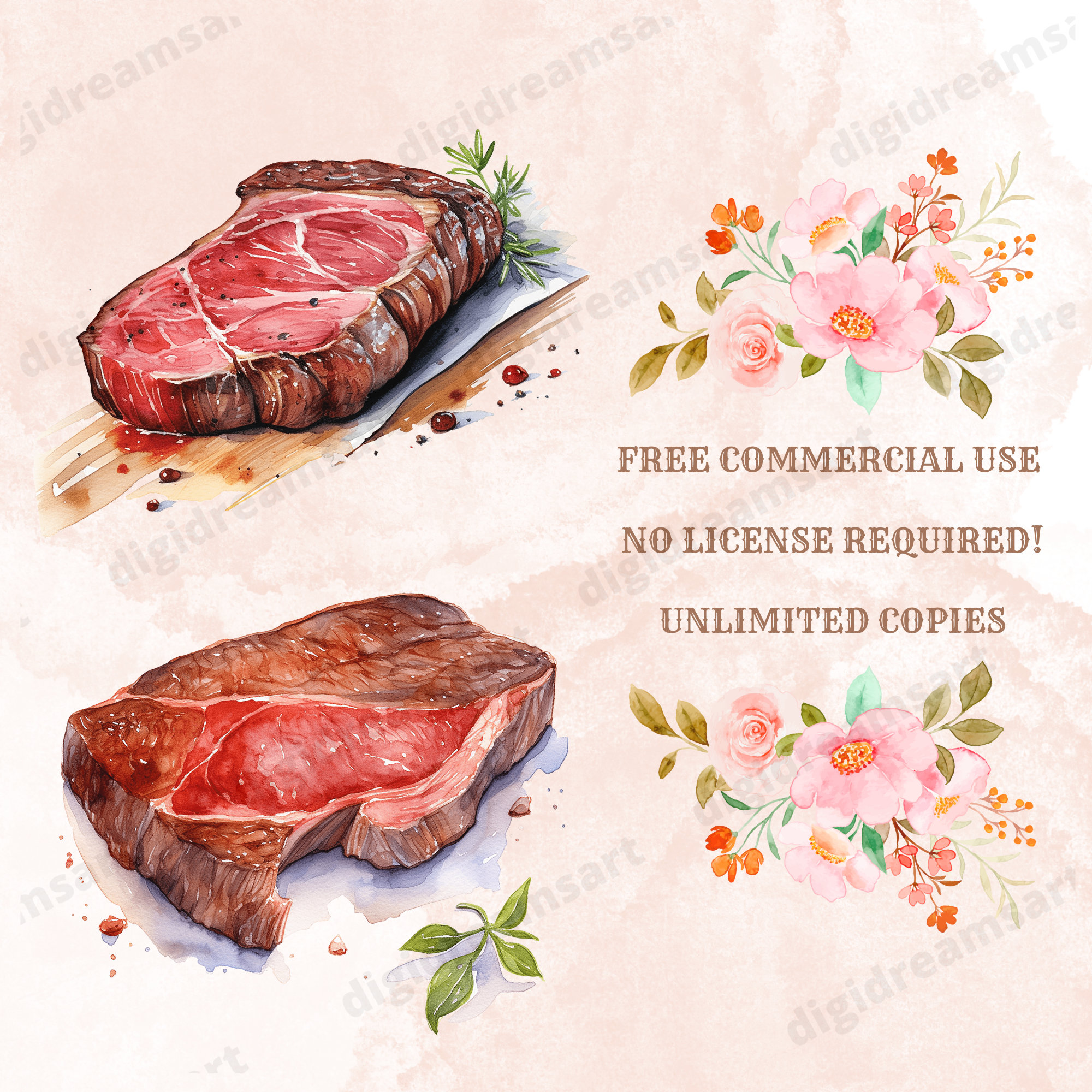 Steak Clipart Bundle Transparent PNG Collection, Watercolor Graphics ...