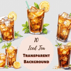 Iced Tea Design Bundle PNG Transparent Clipart Collection, Watercolor ...