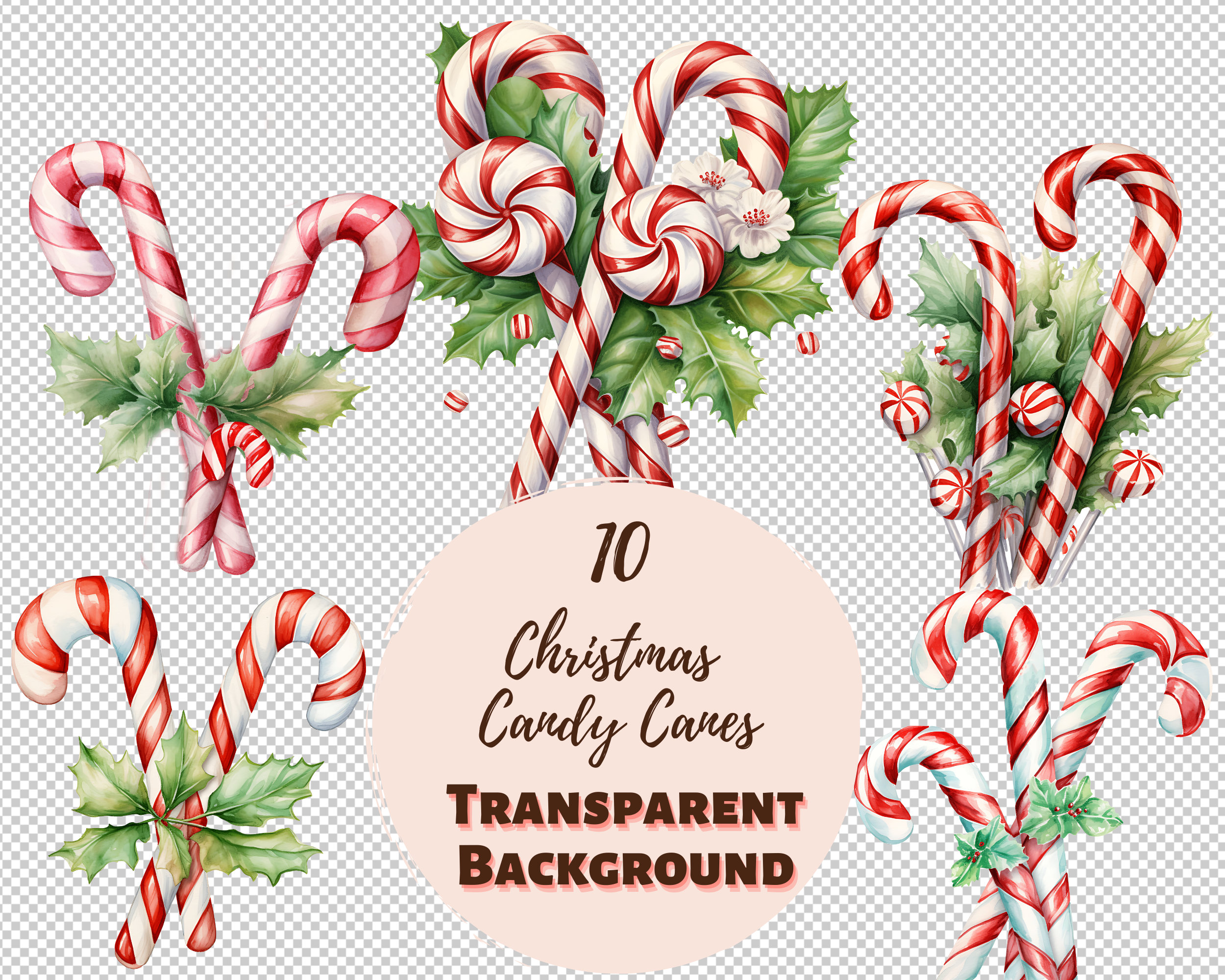 Christmas Candy Canes Design Bundle PNG Transparent Clipart Collection ...
